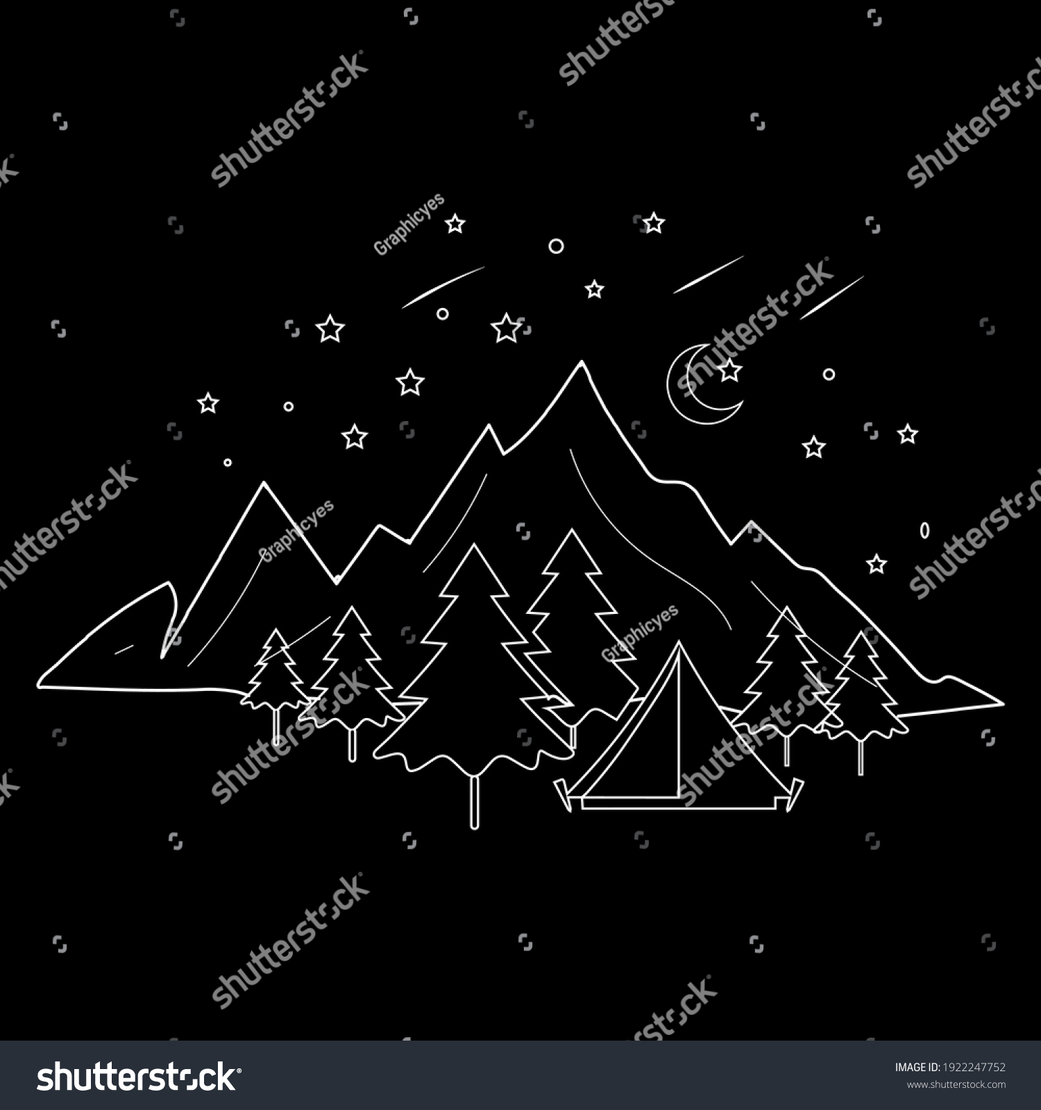 Camping Night Line Art Vector Stock Vector (Royalty Free) 1922247752 ...