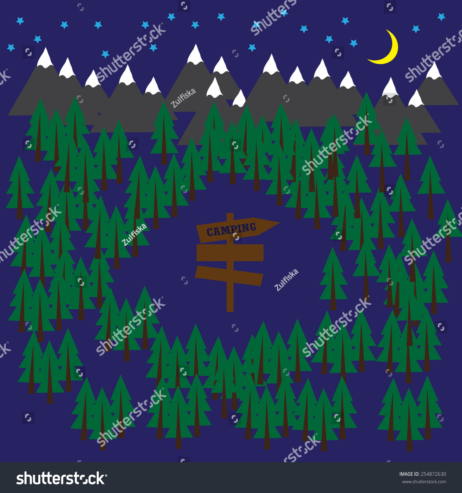 Camping Vector Background Forest Mountains Stock Vector (Royalty Free ...