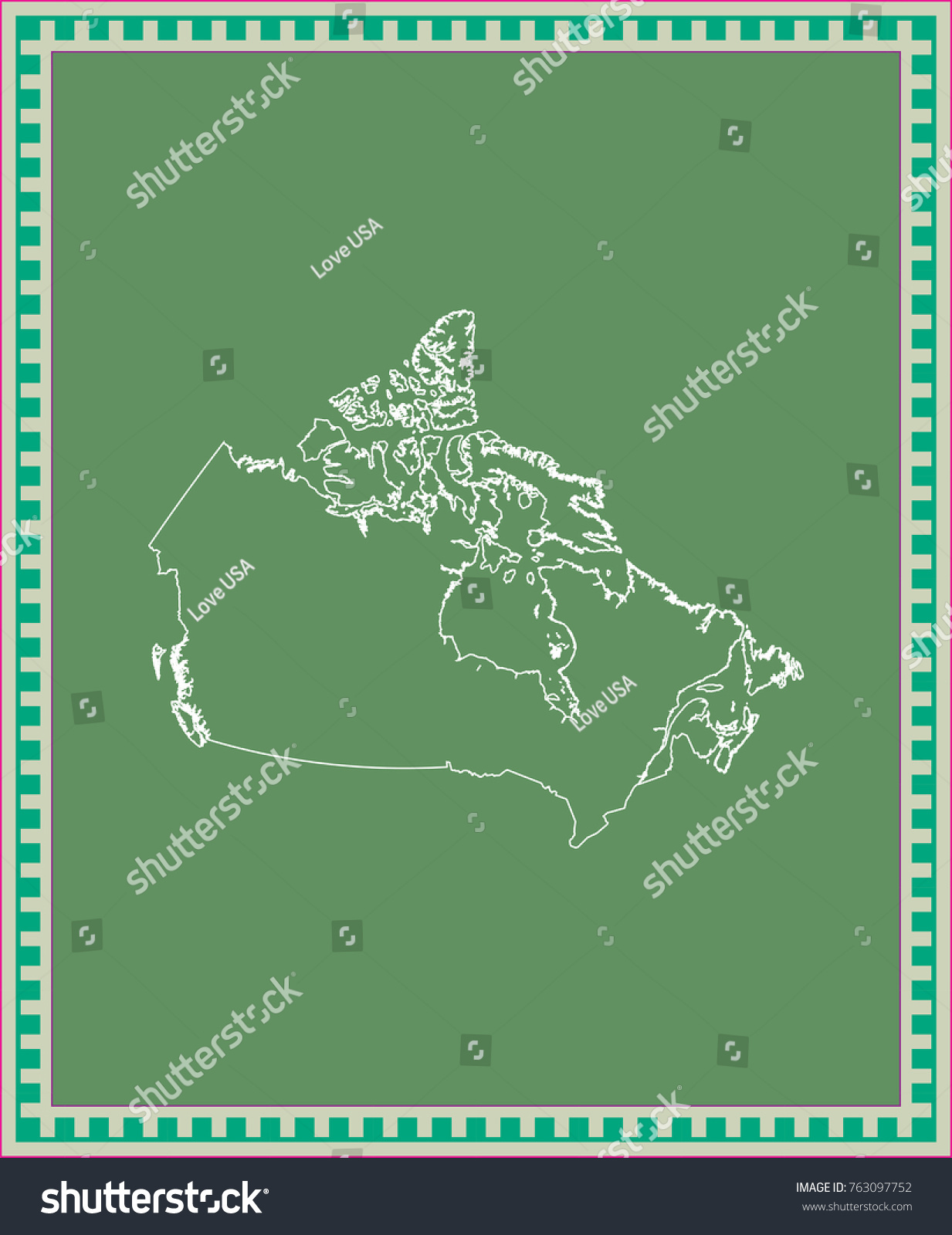 Canada Map Vector Outline Illustration Green: vetor stock (livre de ...