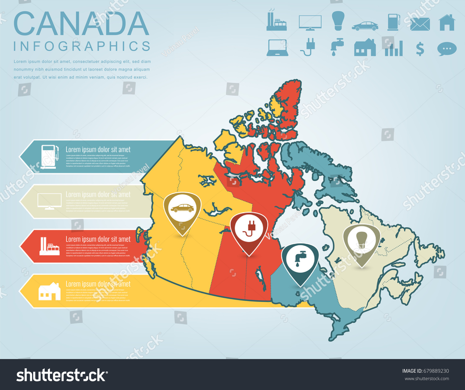 Canada Map Infographic Elements Infographics Layouts Stock Vector ...