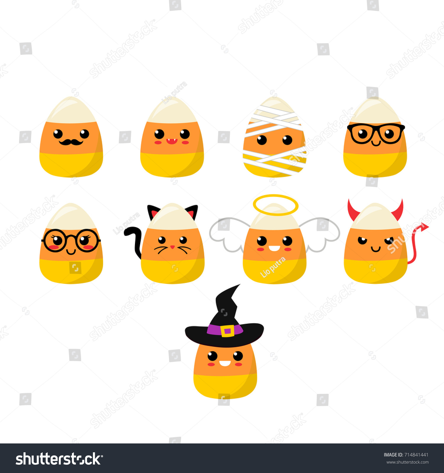 Candy Corn Flat Illustration Set Emoticon: vector de stock (libre de ...