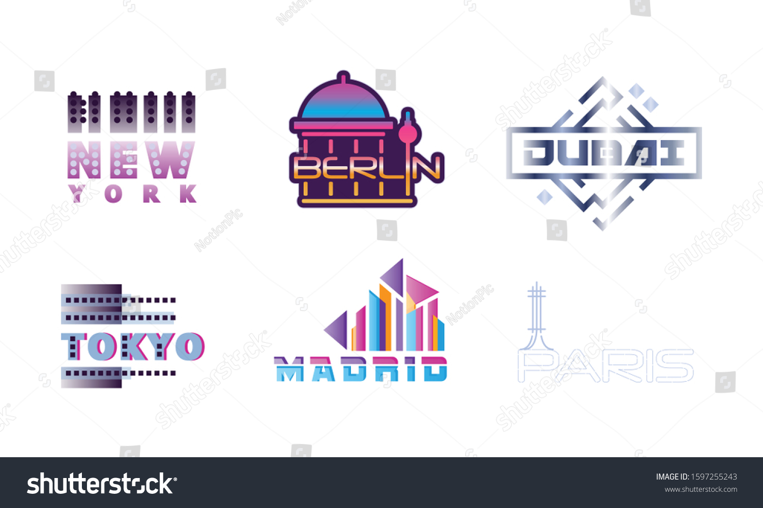 Capital Cities Labels Logos Vector Set Stock Vector (Royalty Free ...