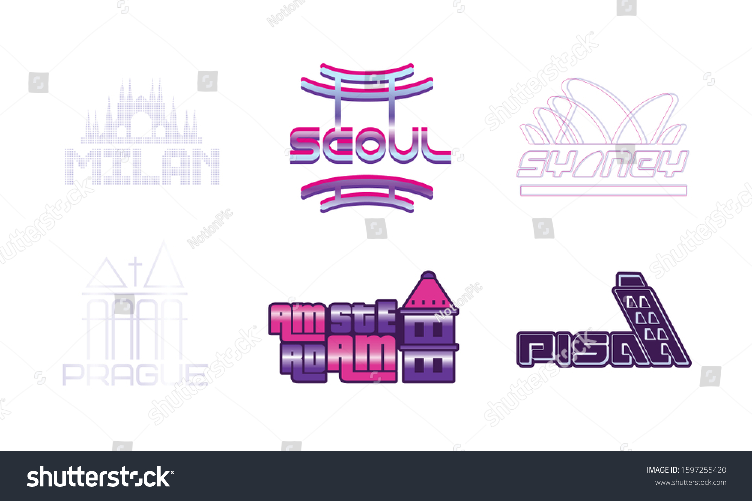Capital Cities Labels Logos Vector Set : image vectorielle de stock ...