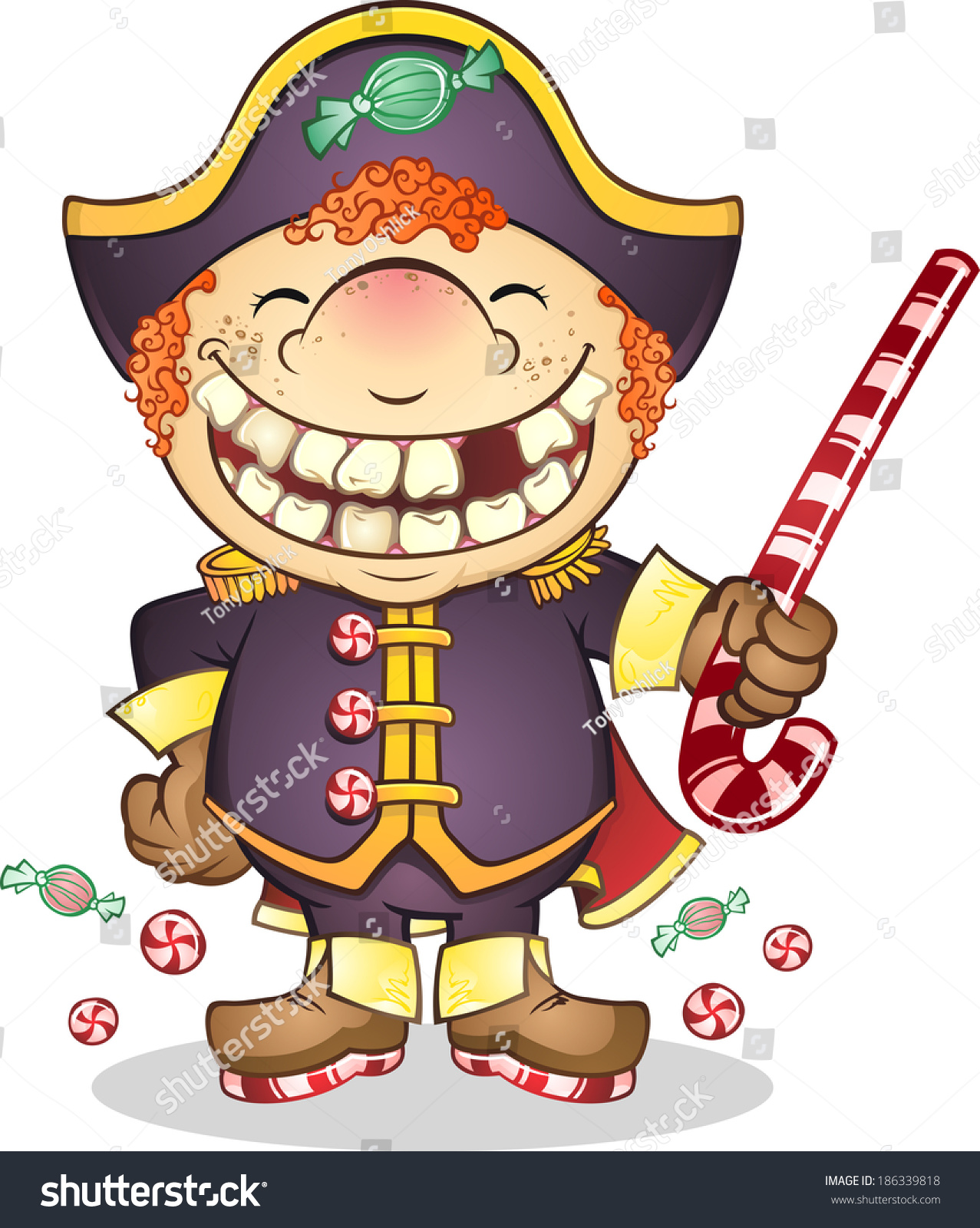 Captain Candy Cartoon Character: เวกเตอร์สต็อก (ปลอดค่าลิขสิทธิ์) 186339818
