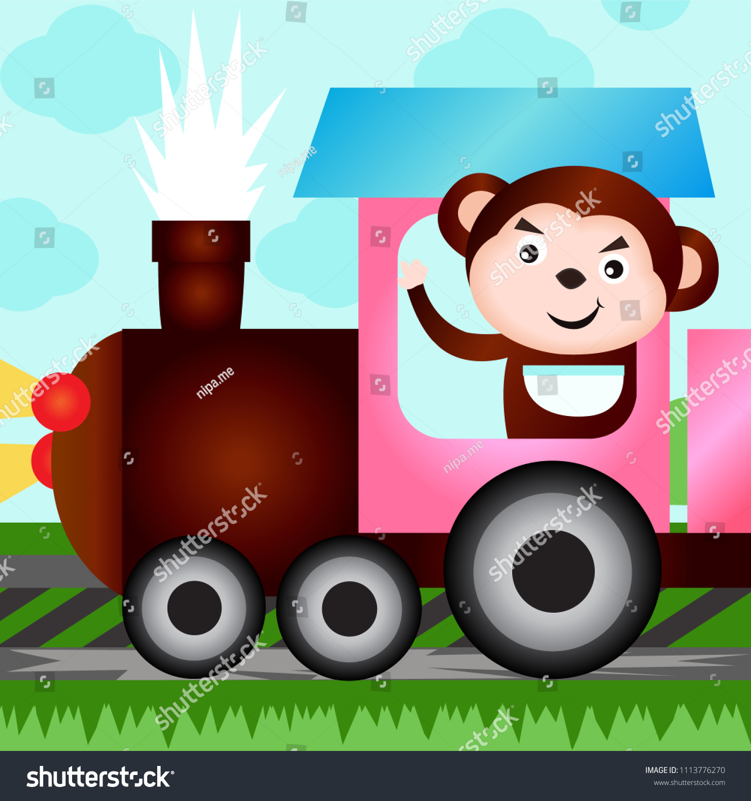 Captain Monkey Steam Train Stock Vector (Royalty Free) 1113776270 ...