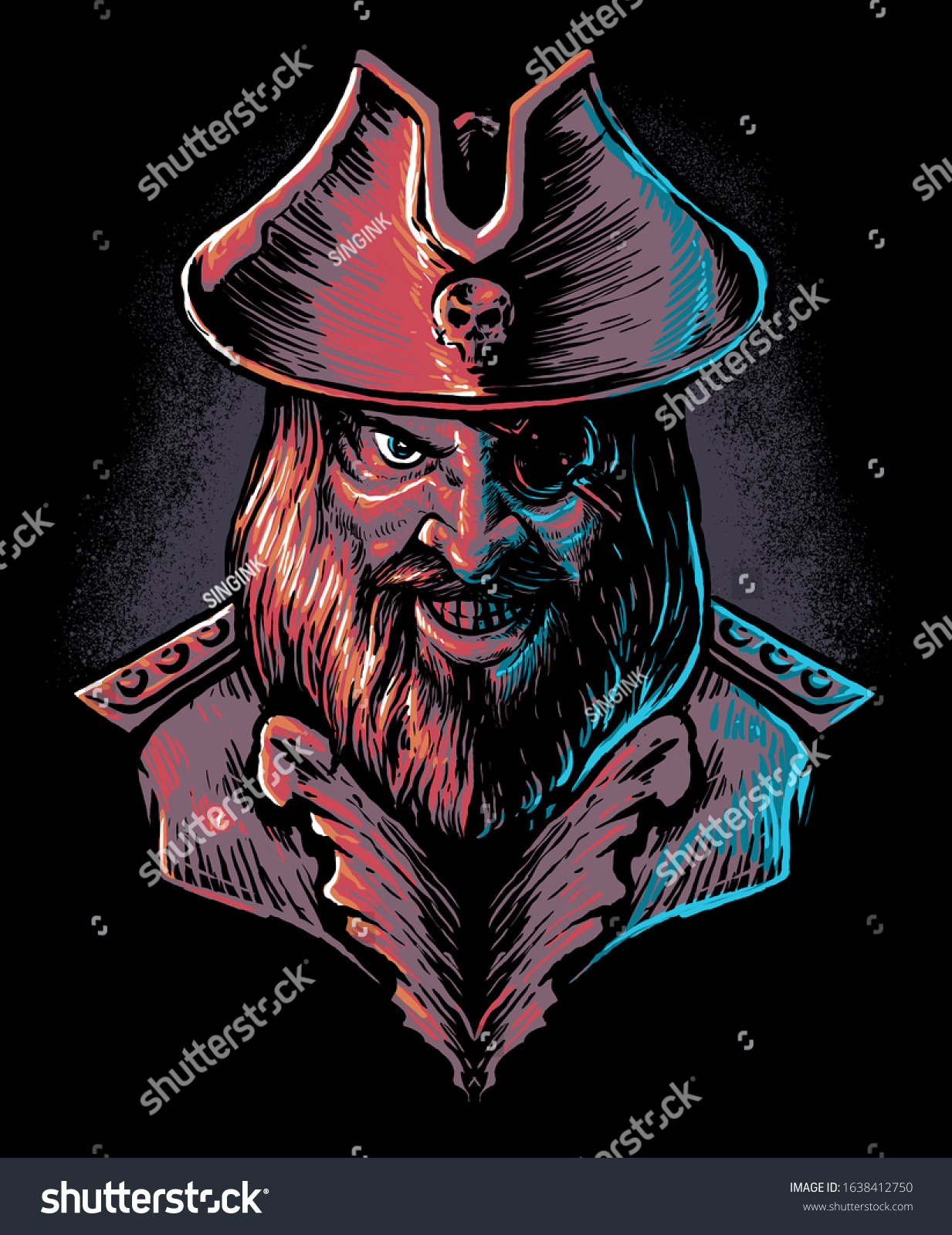 Captain Pirate Head Vector Illustration Stock Vector (Royalty Free ...