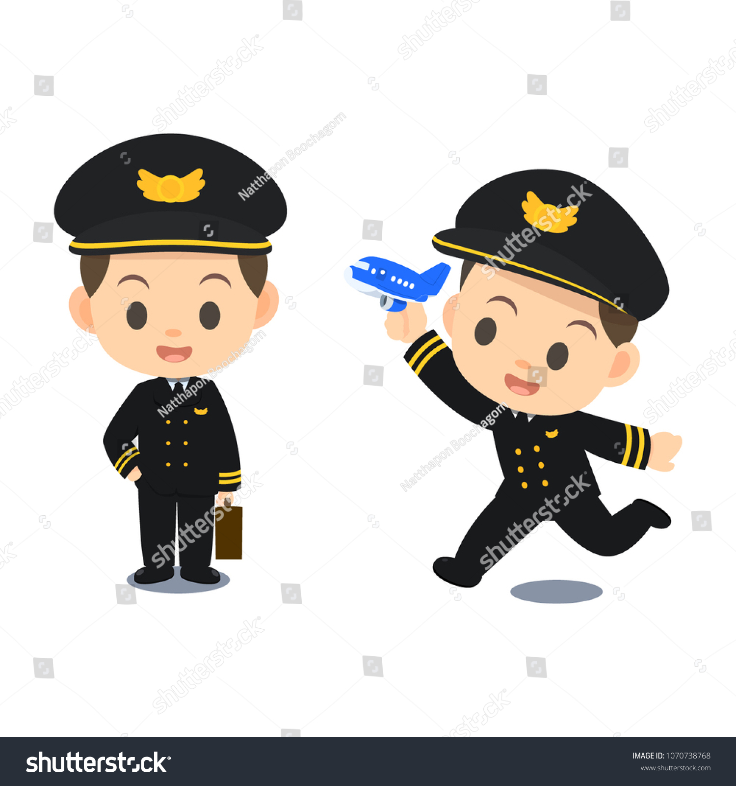 Captain Plane Cartoon Set 1 Stock Vector (Royalty Free) 1070738768