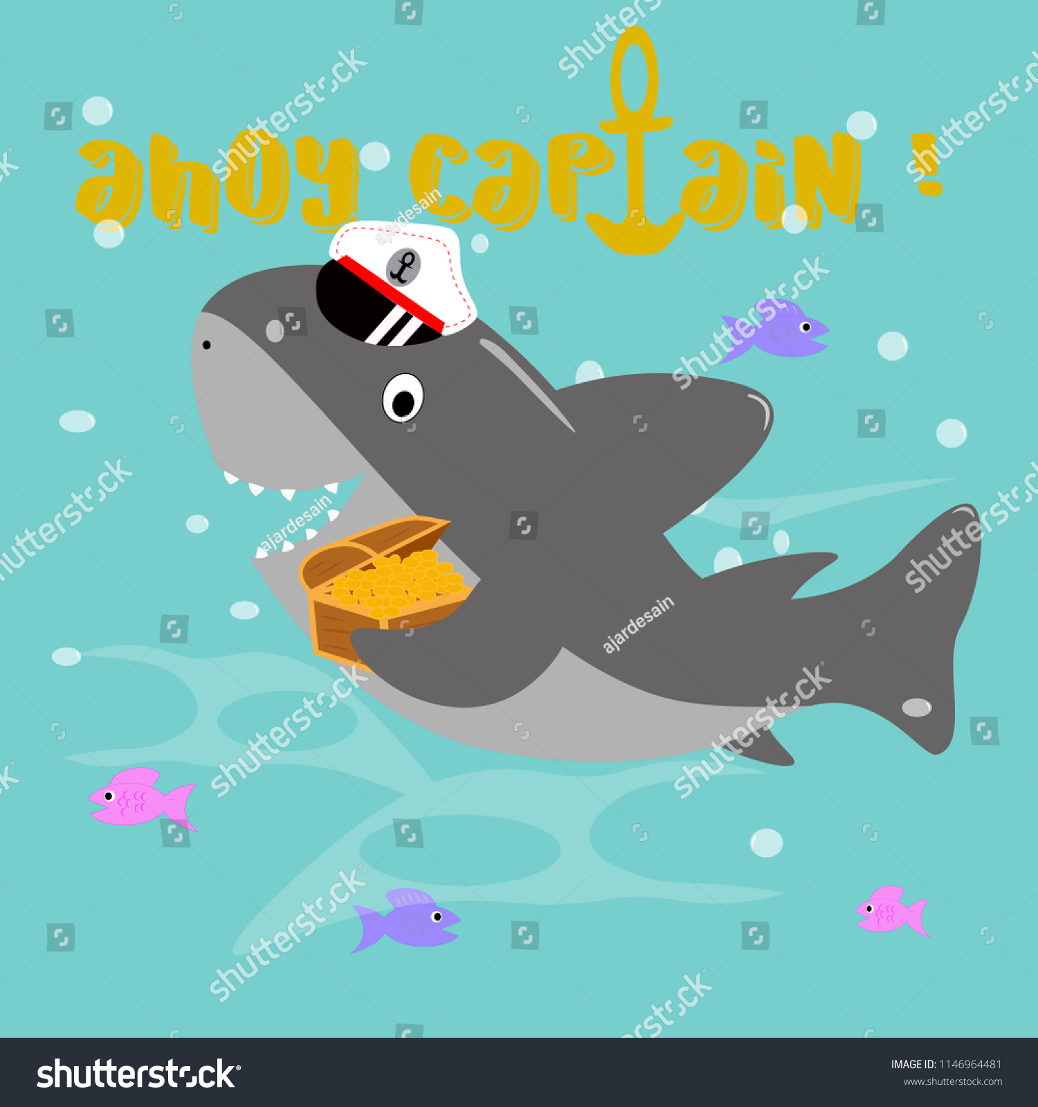 Captain Shark Get Treasure Box Vector Stock Vector (Royalty Free ...