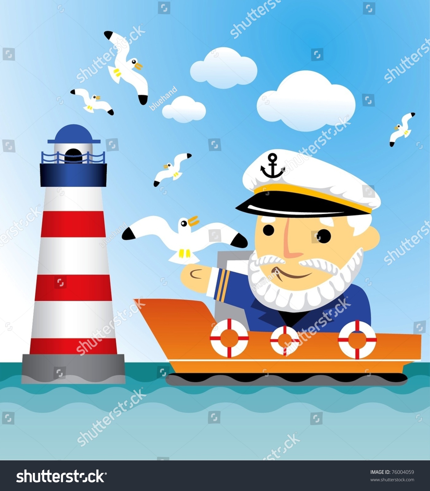 Captain Ship Lighthouse Seagull Stock Vector (Royalty Free) 76004059