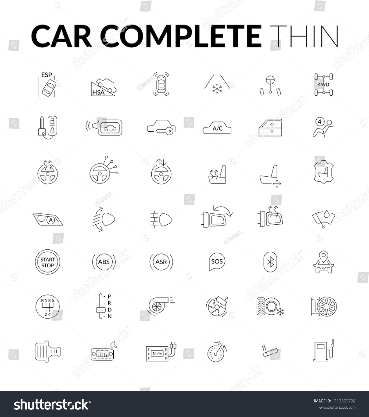 Car Complete Icons Thin Stock Vector (Royalty Free) 1313553728