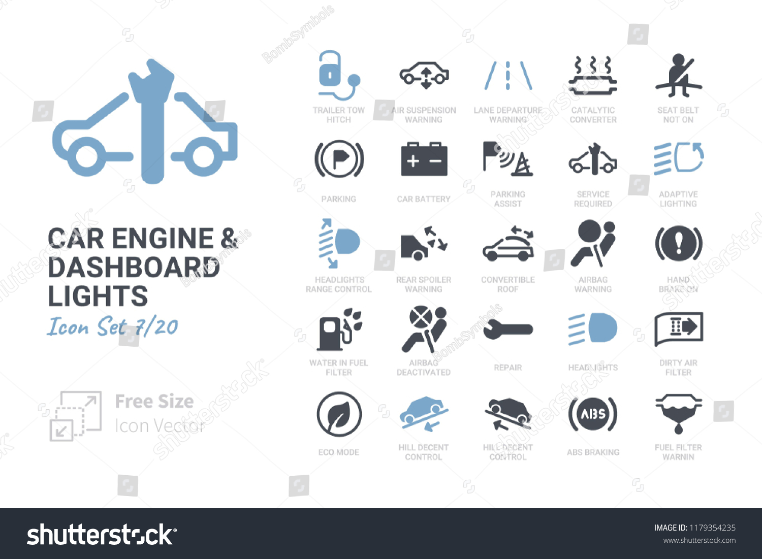 Car Engine Dashboard Lights Stock Vector (Royalty Free) 1179354235