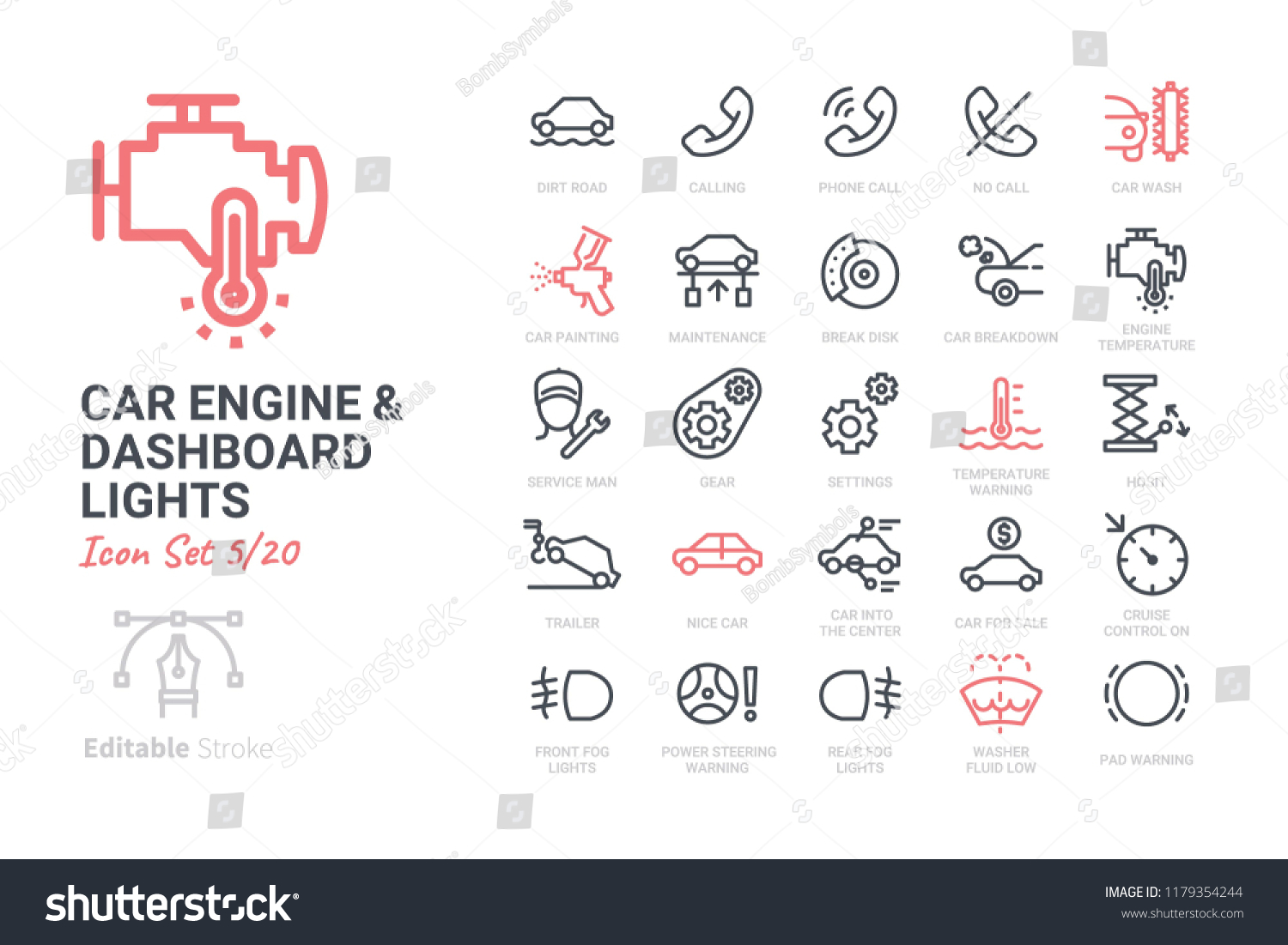 Car Engine Dashboard Lights Stock Vector (Royalty Free) 1179354244 ...