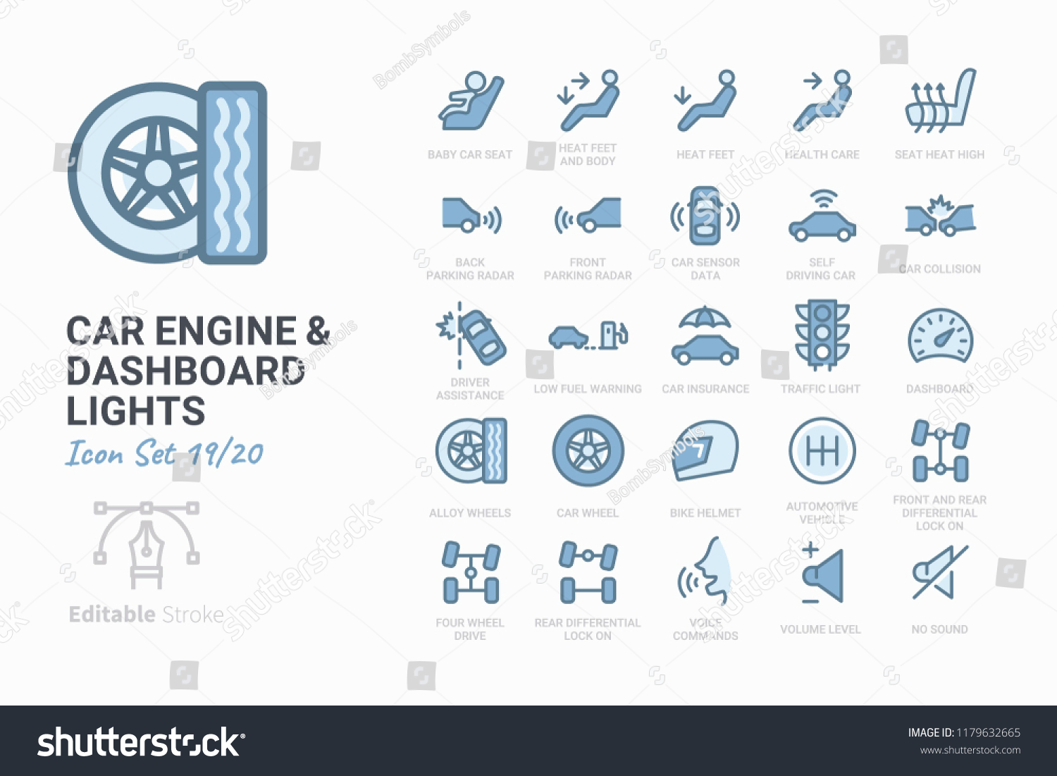 Car Engine Dashboard Lights Stock Vector (Royalty Free) 1179632665