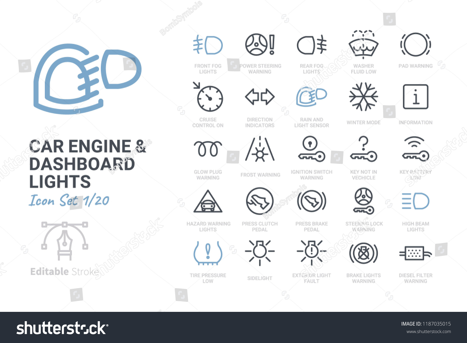 Car Engine Dashboard Lights Icon Set Stock Vector (Royalty Free ...