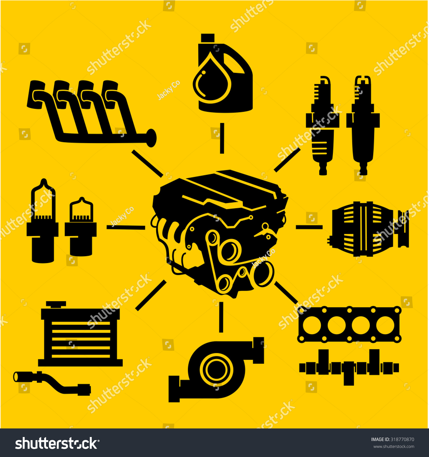 Car Engine Parts Icons Stock Vector (Royalty Free) 318770870