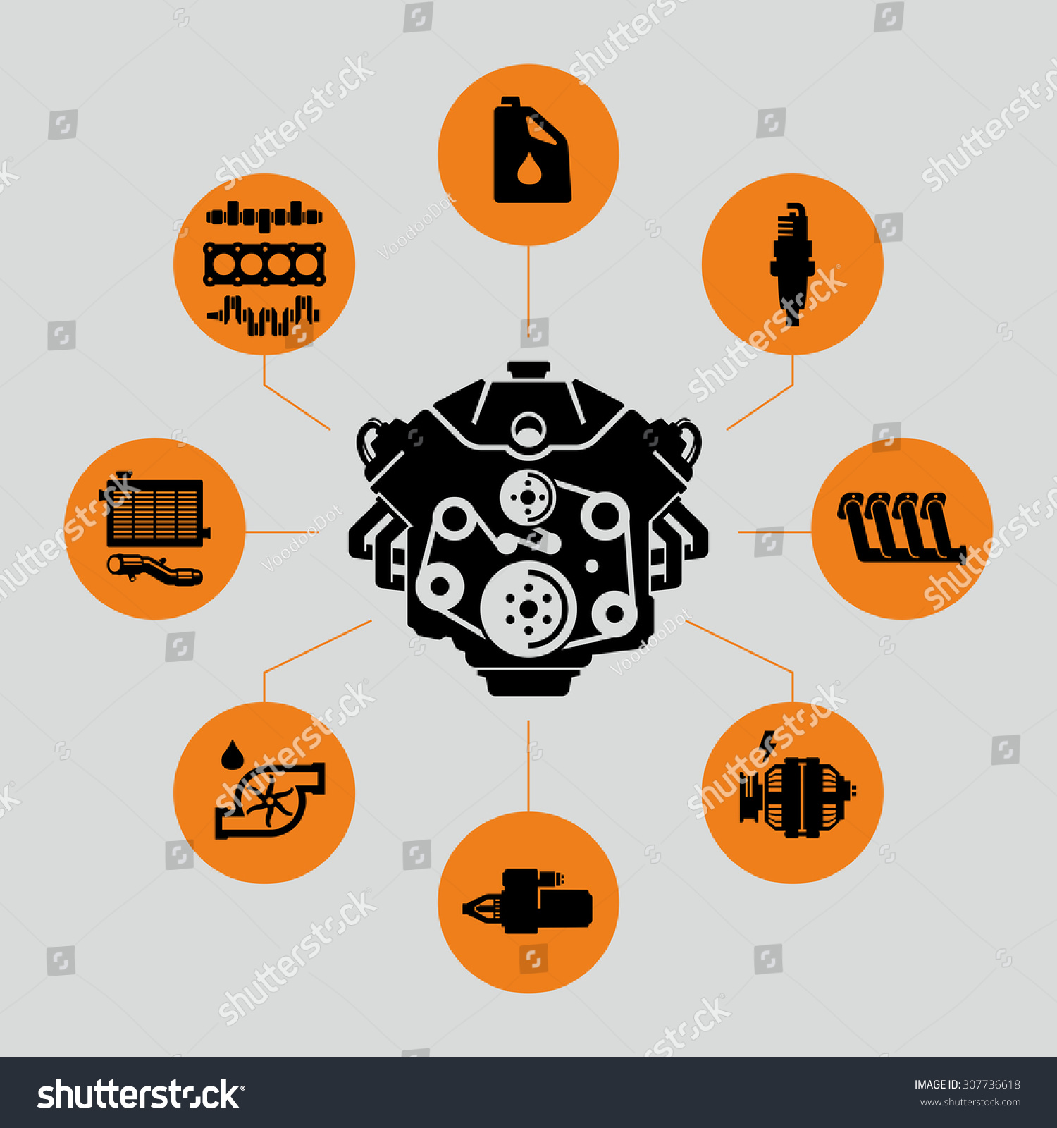 Car Engine Parts Vector Icons Stock Vector (Royalty Free) 307736618