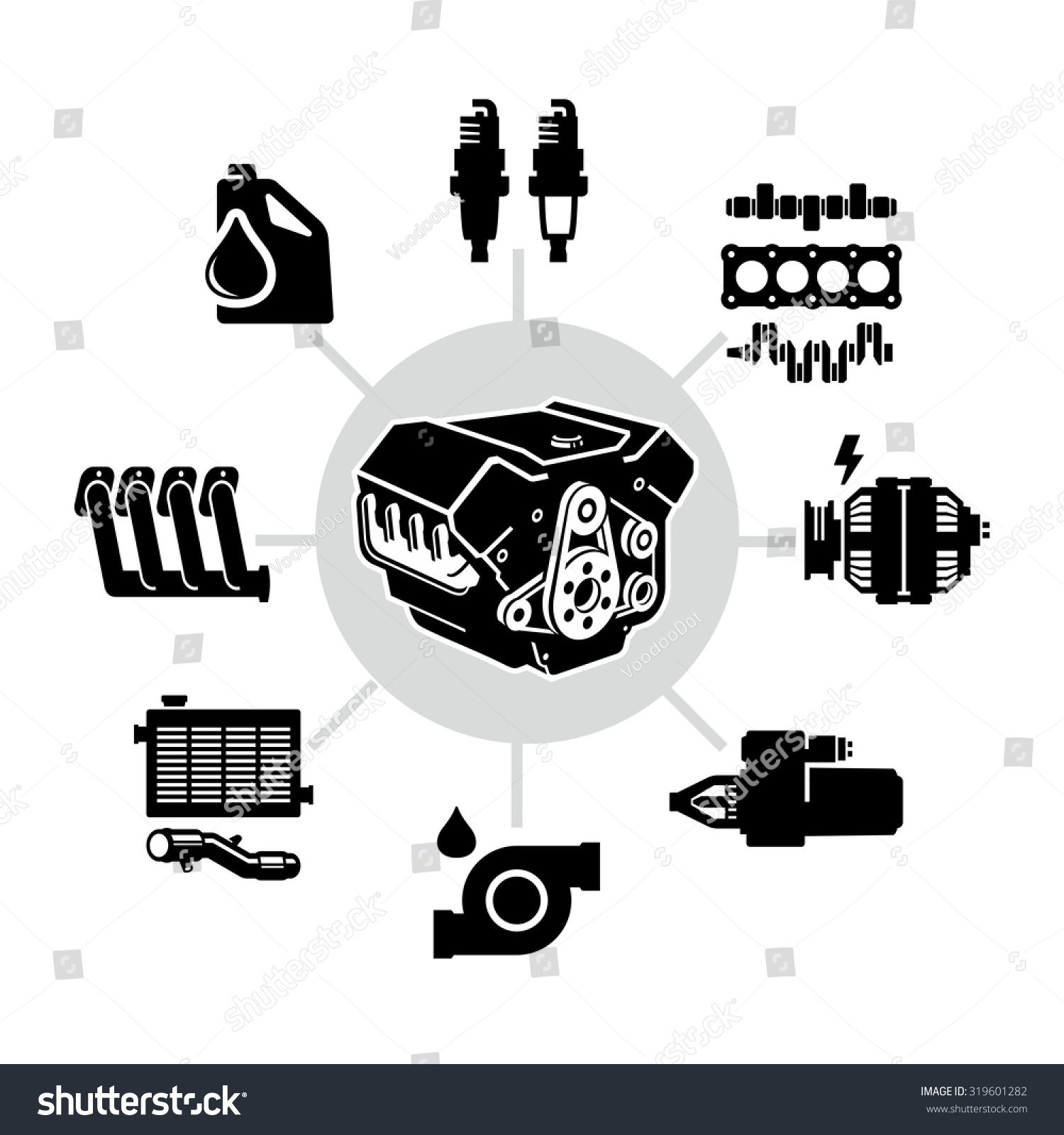 Car Engine Parts Vector Icons: เวกเตอร์สต็อก (ปลอดค่าลิขสิทธิ์ ...