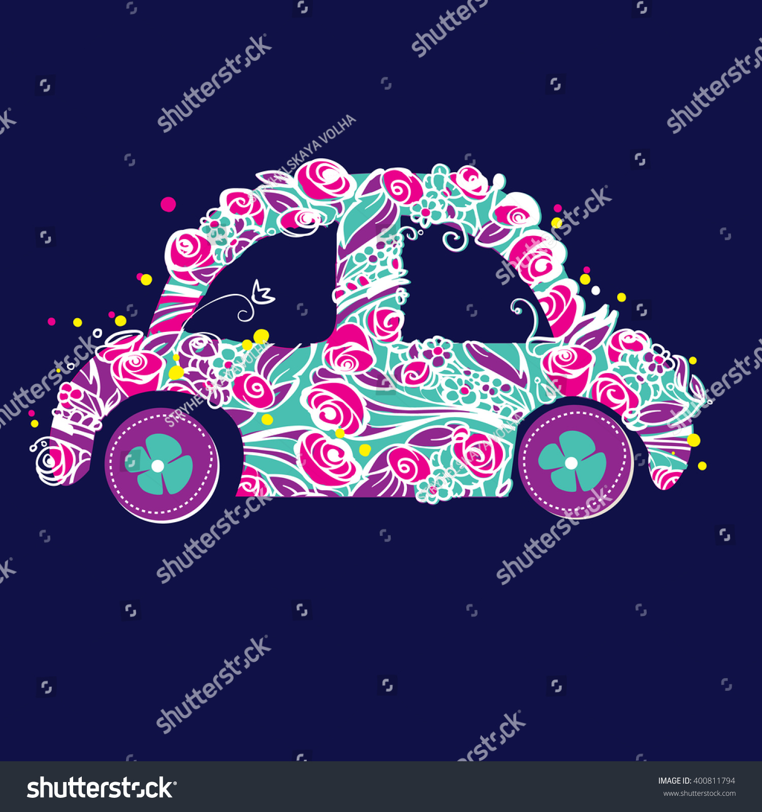 Car Flowers Vector Postard Bouquet Stock Vector (Royalty Free ...