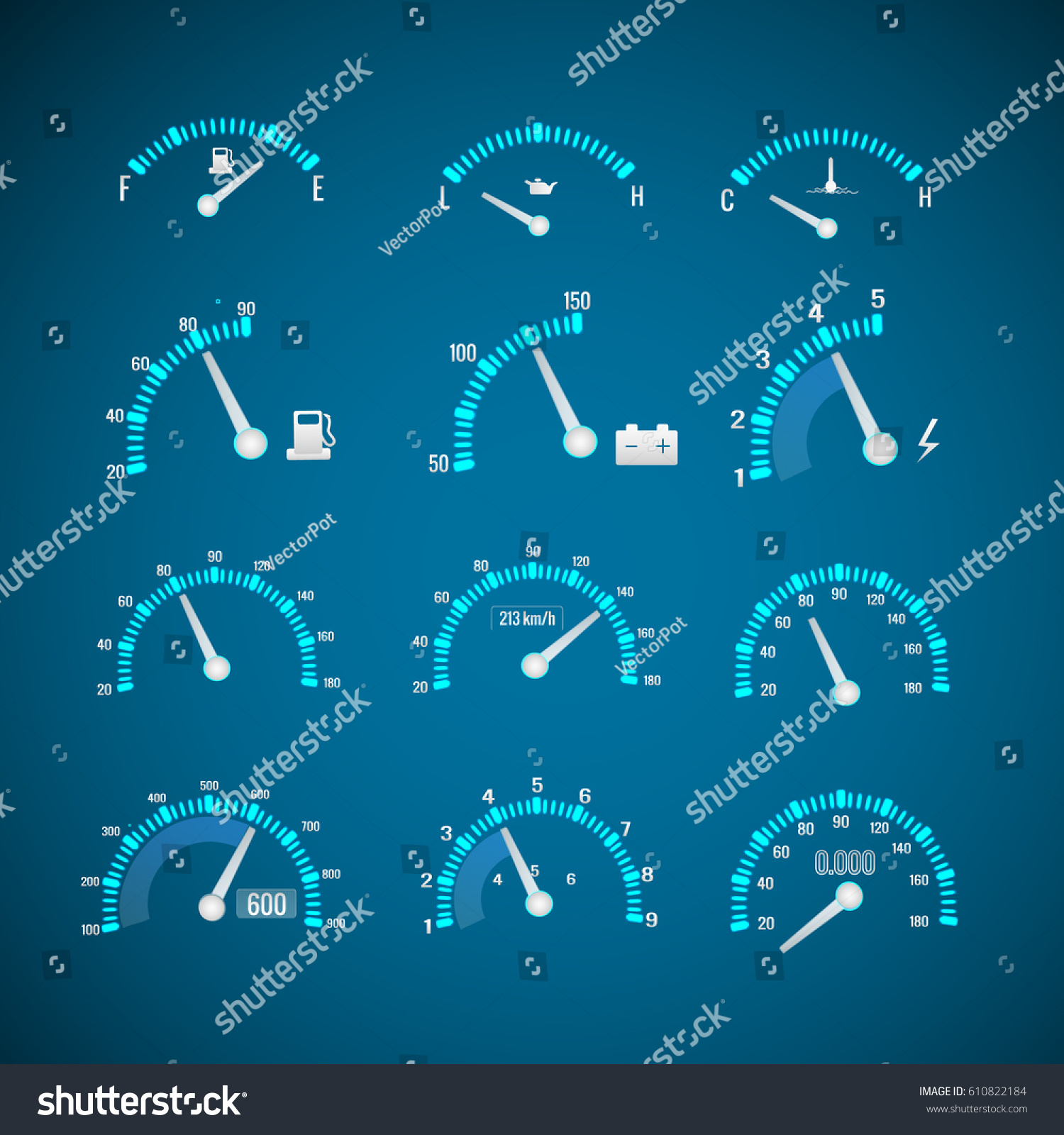 Car Interface Elements Set Different Indicators Stock Vector (Royalty ...
