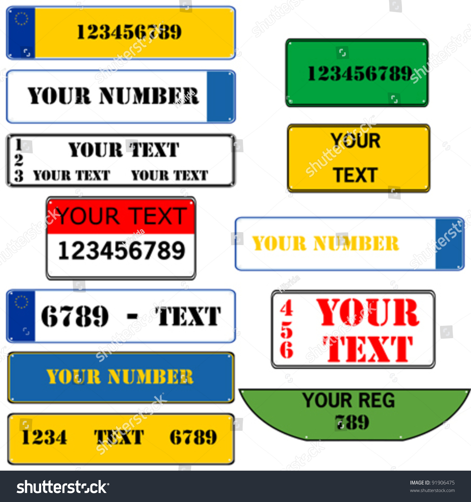 Car Number Plates Stock Vector (Royalty Free) 91906475