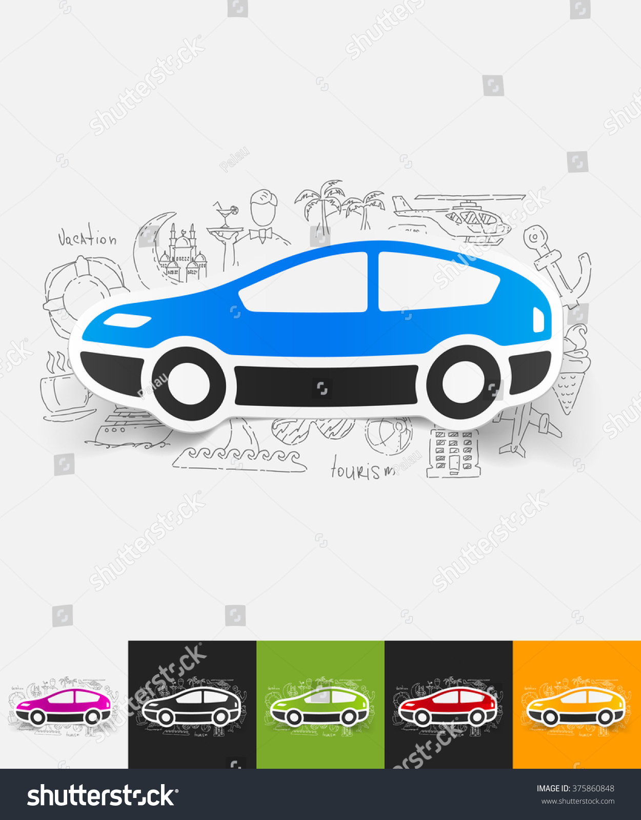 Car Paper Sticker Hand Drawn Elements Stock Vector (Royalty Free) 375860848