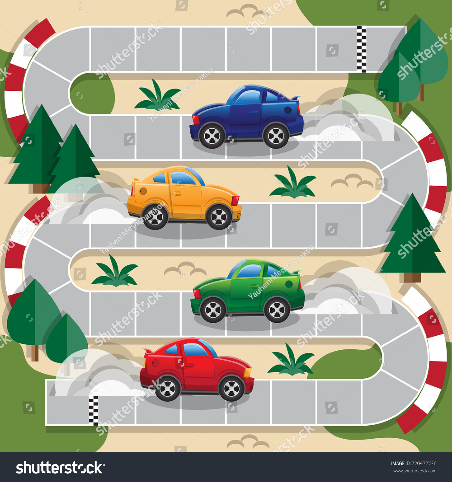 Car Race Game Board Side View: เวกเตอร์สต็อก (ปลอดค่าลิขสิทธิ์ ...