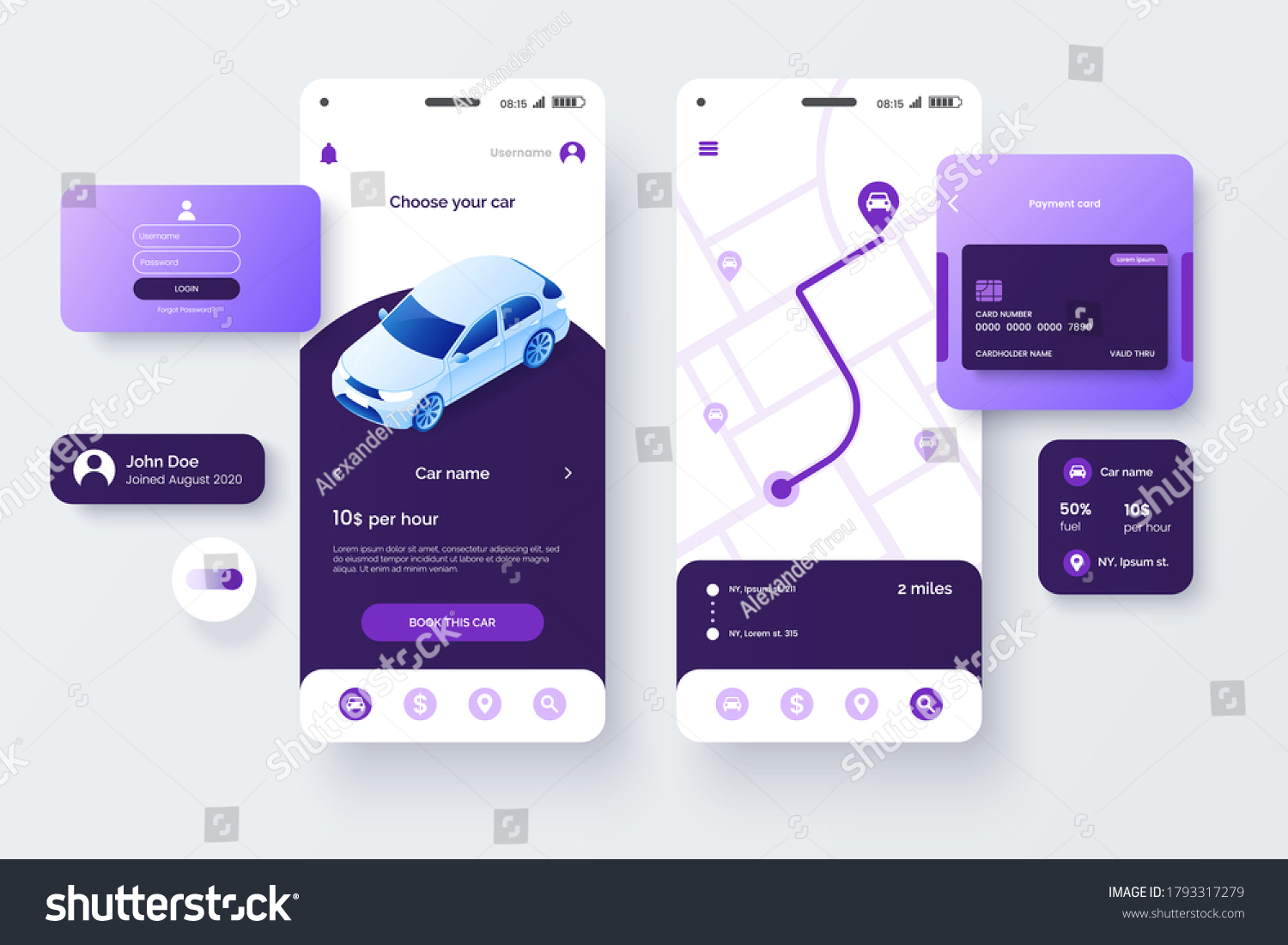 Car Share Service Mobile Application Template Stock Vector (Royalty ...