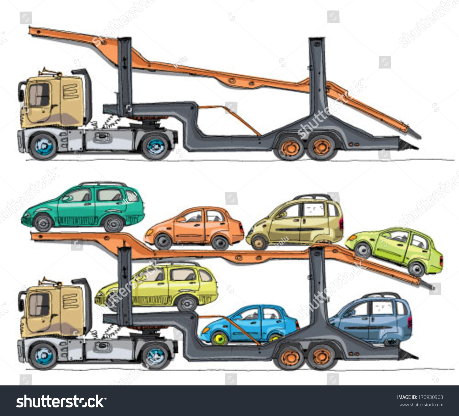 Car Transporter Cartoon: vector de stock (libre de regalías) 170930963 ...