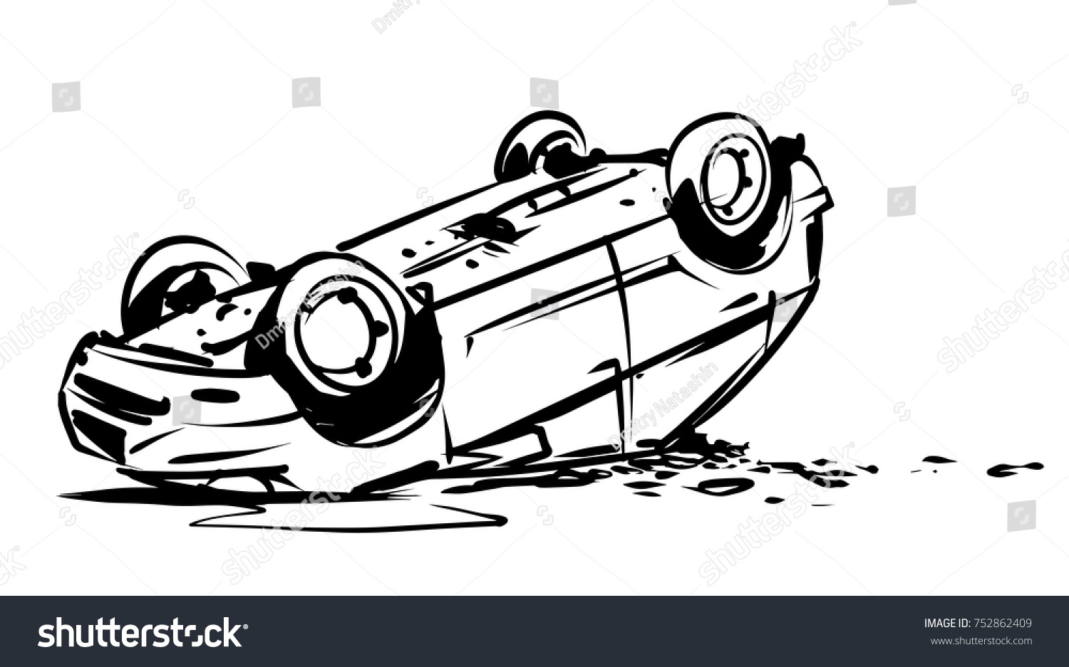 Car Turned Over Outline Vector Illustration: vector de stock (libre de ...