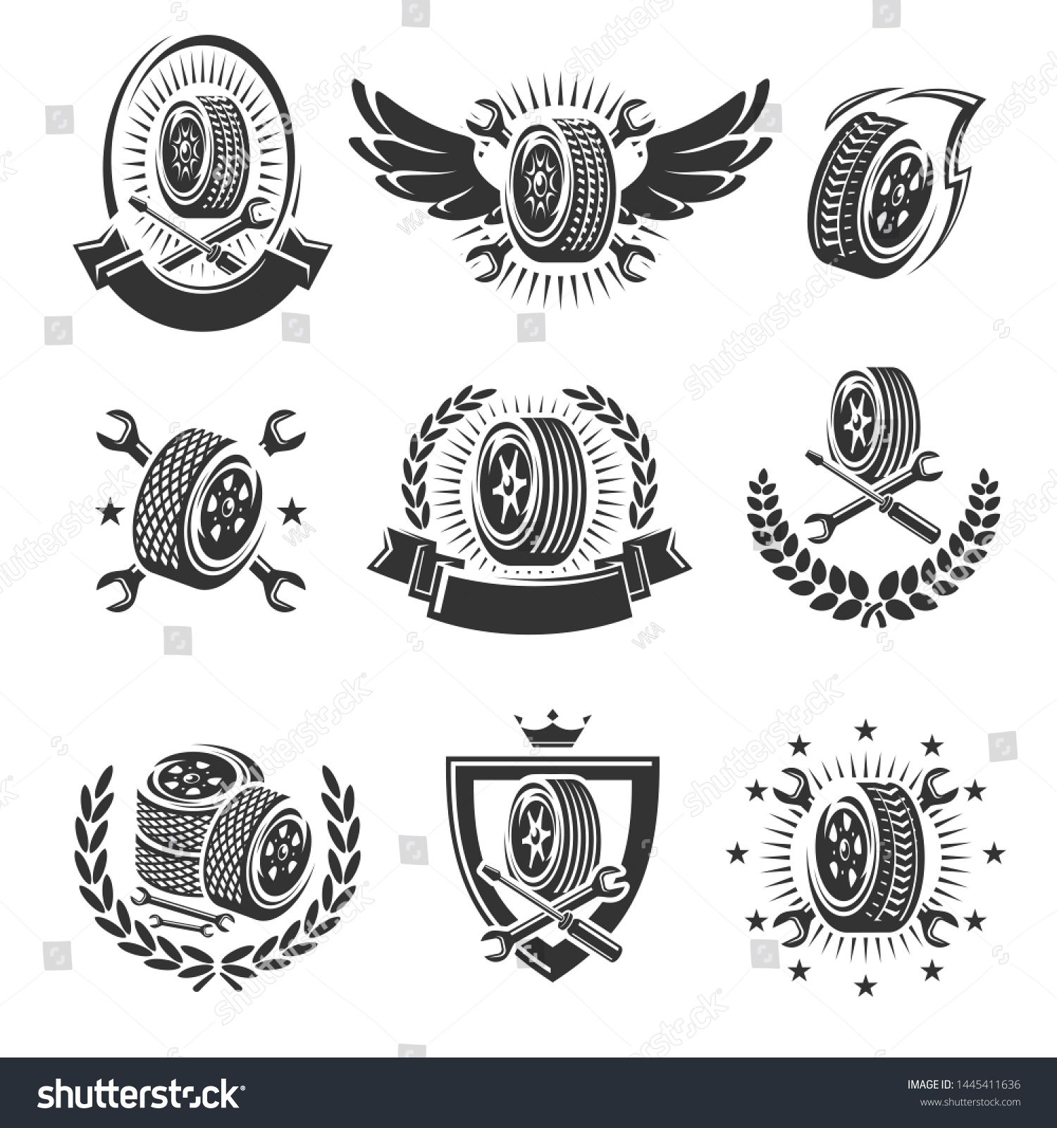 Car Wheels Labels Elements Set Collection Stock Vector (Royalty Free ...