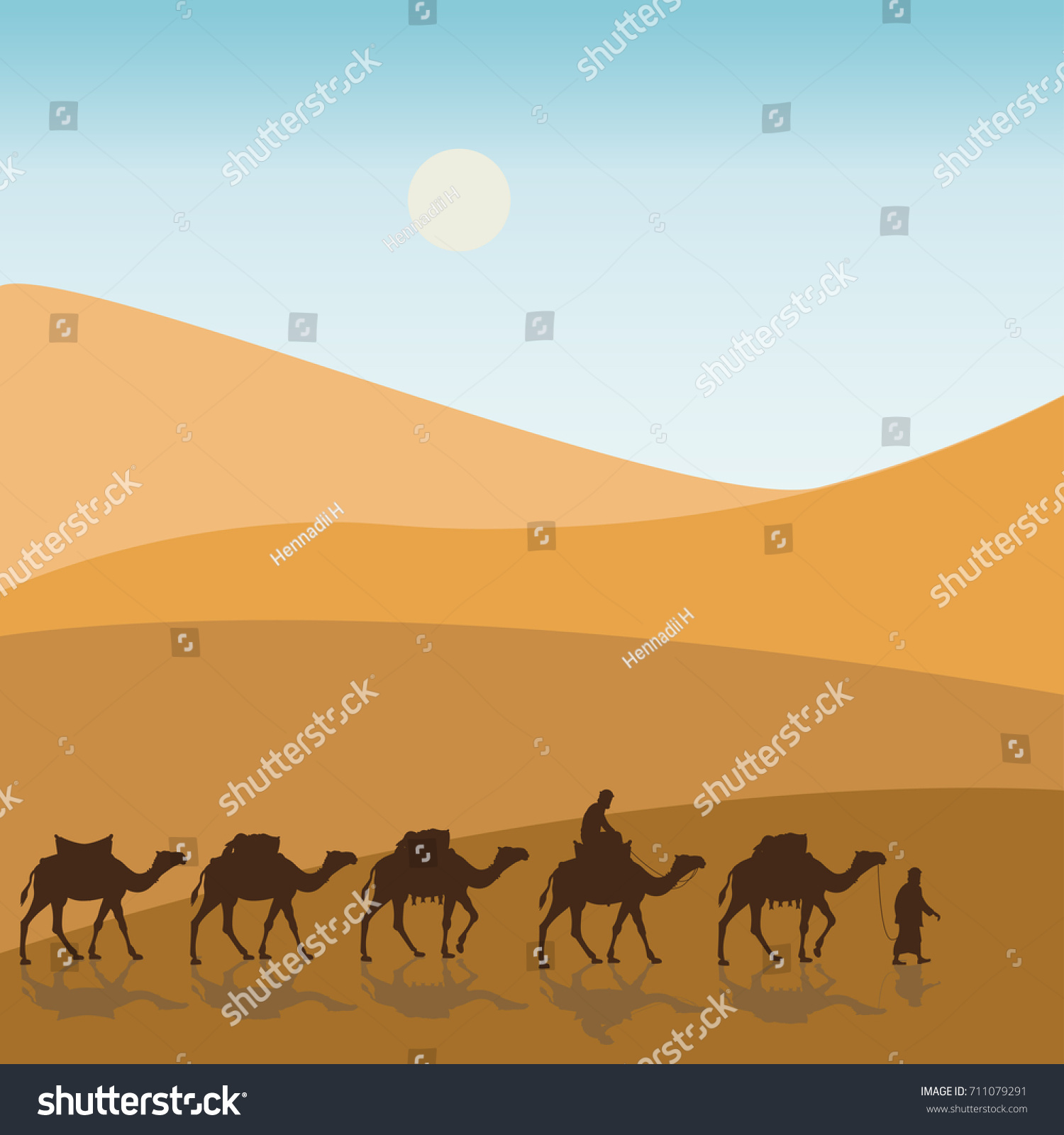 Caravan Desert Vector Illustration: เวกเตอร์สต็อก (ปลอดค่าลิขสิทธิ์ ...