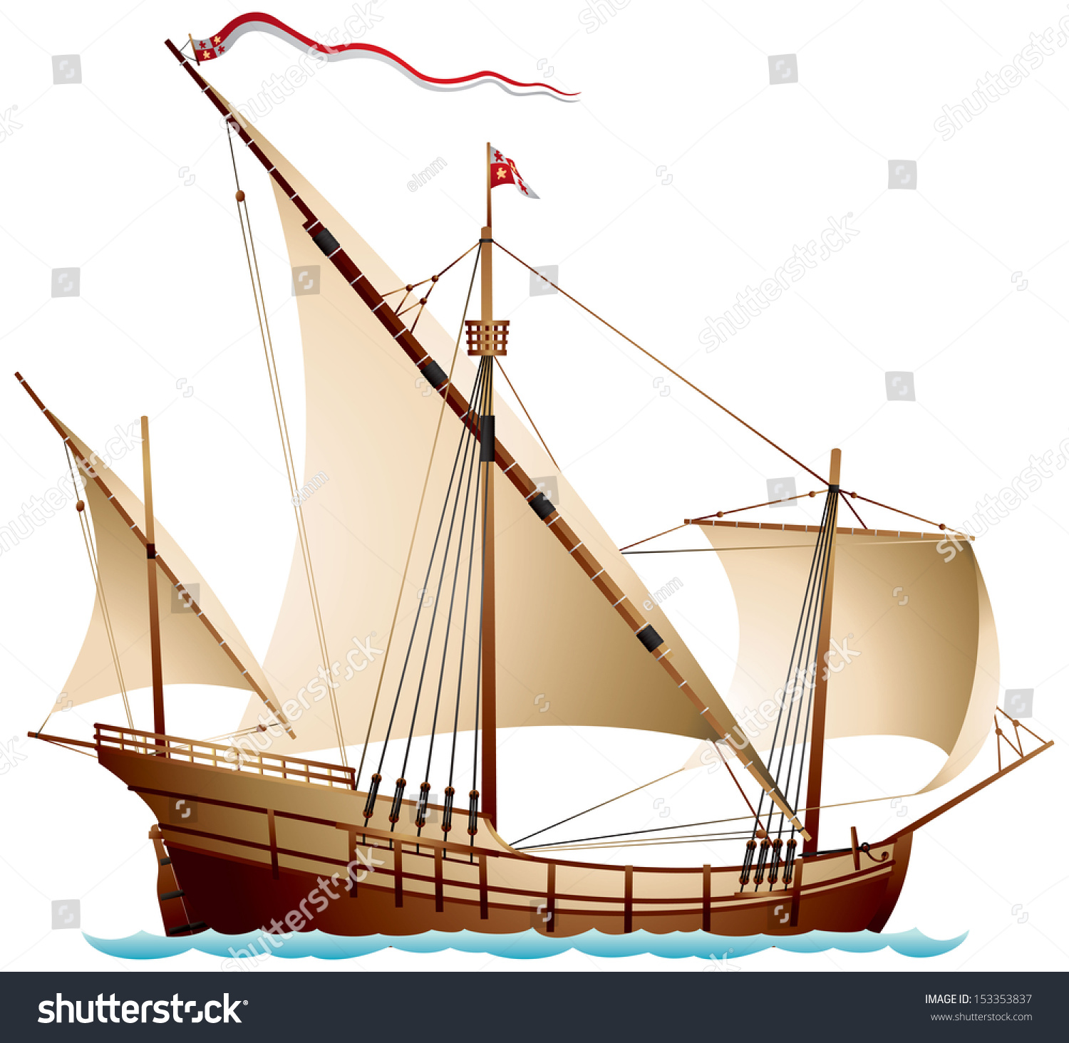Caravel Age Discovery Sailing Ship Vector Stock Vector Royalty Free 153353837 Shutterstock