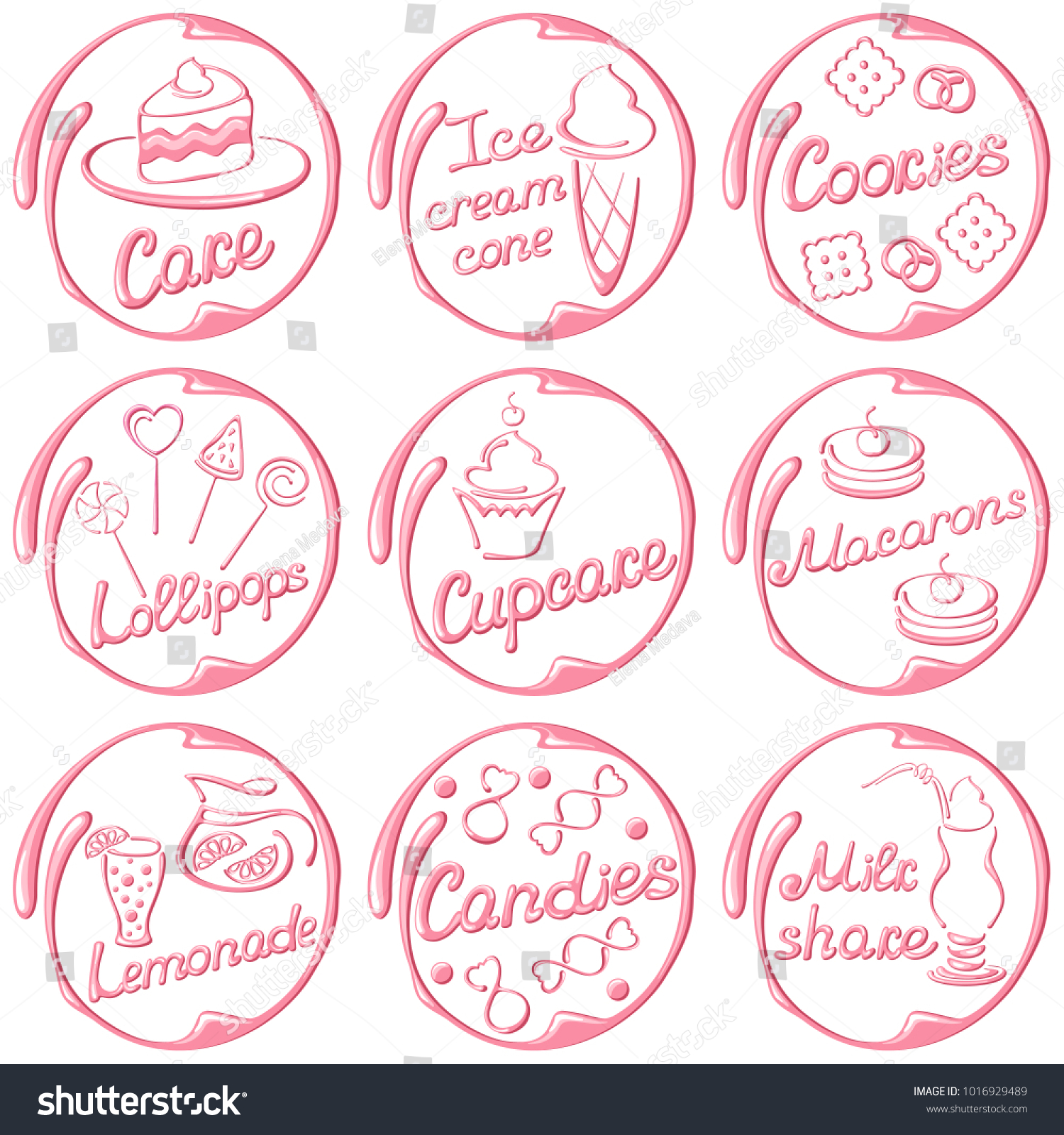 Card Vector Pink Pastry Elements On Stock Vector (Royalty Free) 1016929489