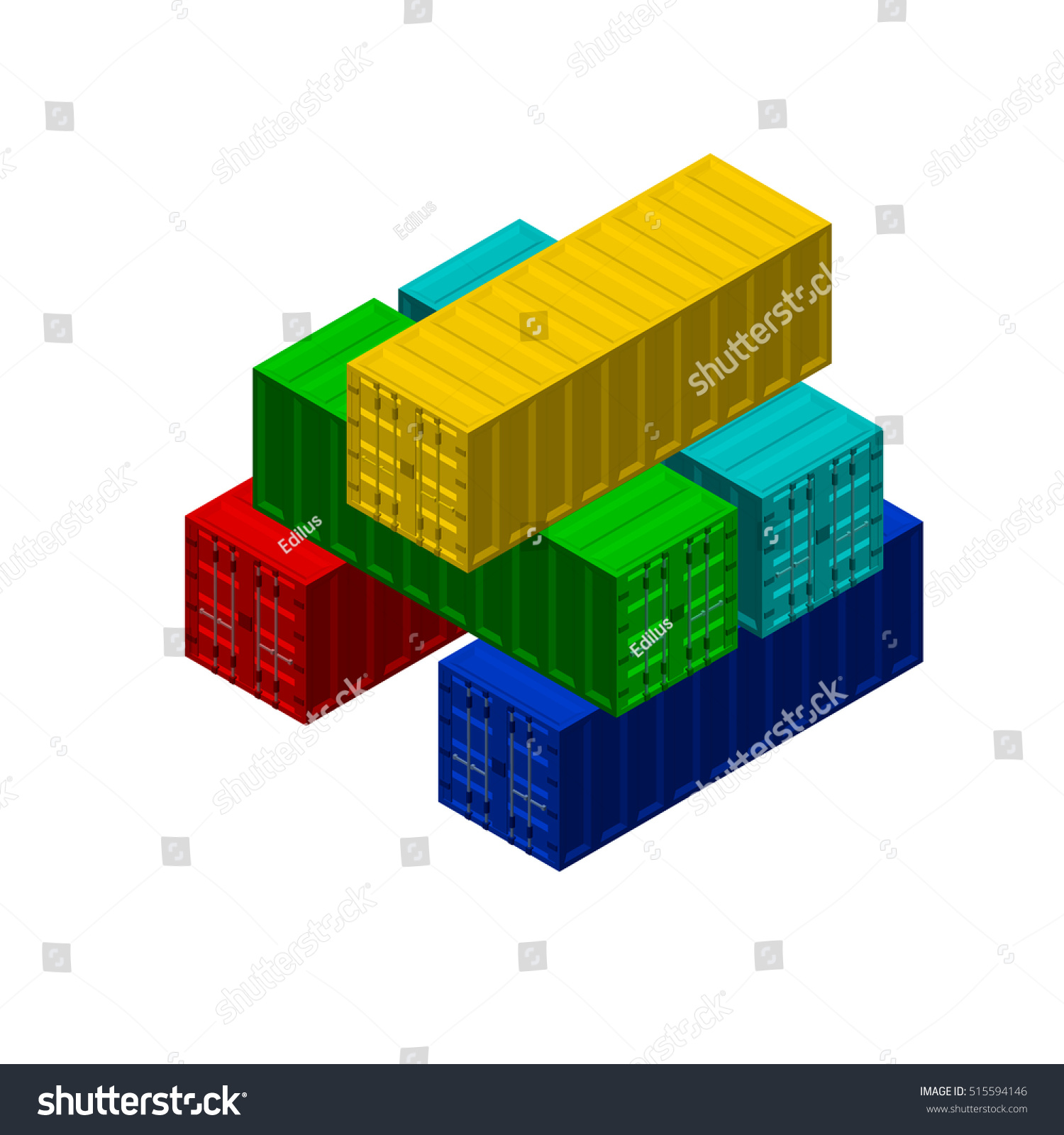 Cargo Container Stackisolated On White Background: เวกเตอร์สต็อก (ปลอด ...