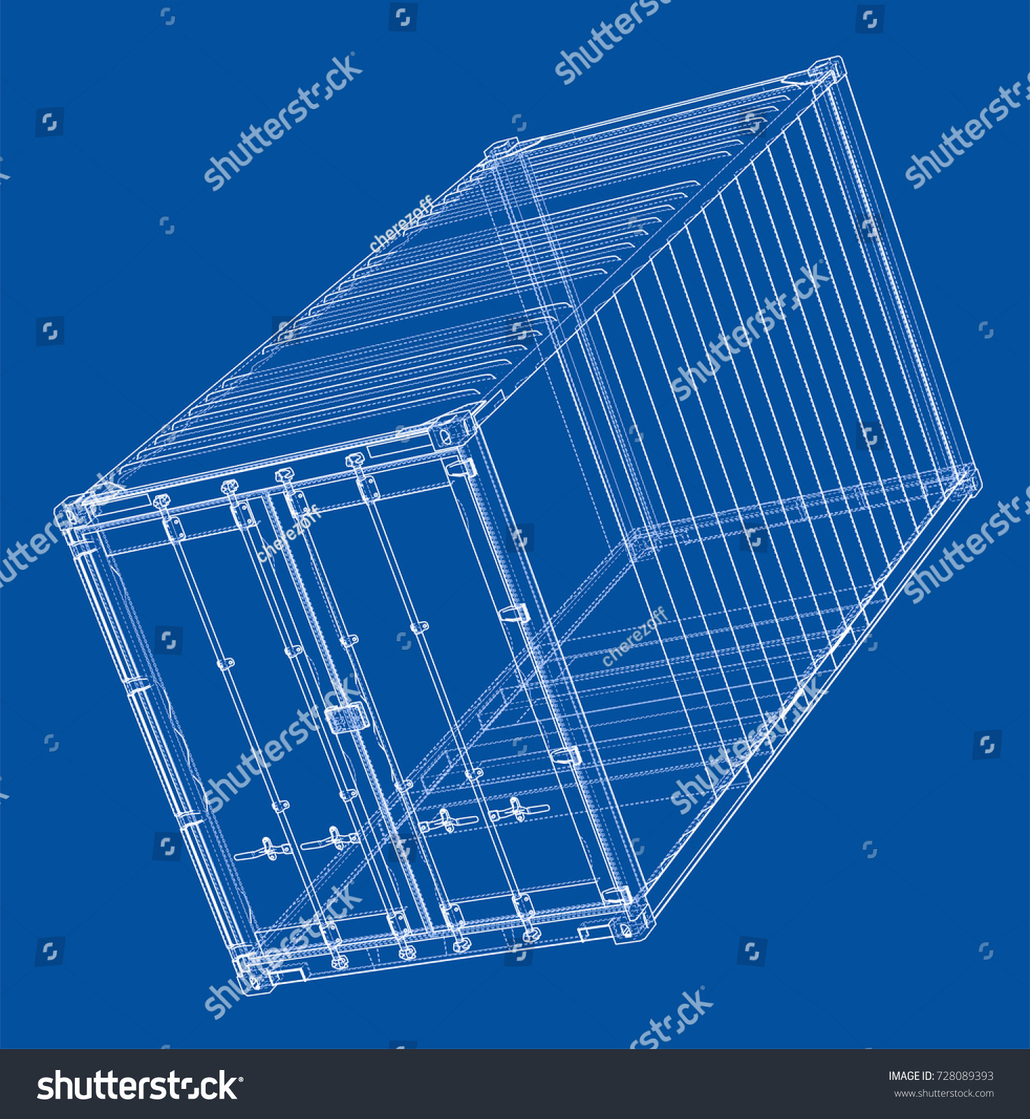 Cargo Container Wireframe Style Vector Rendering Stock Vector (Royalty ...