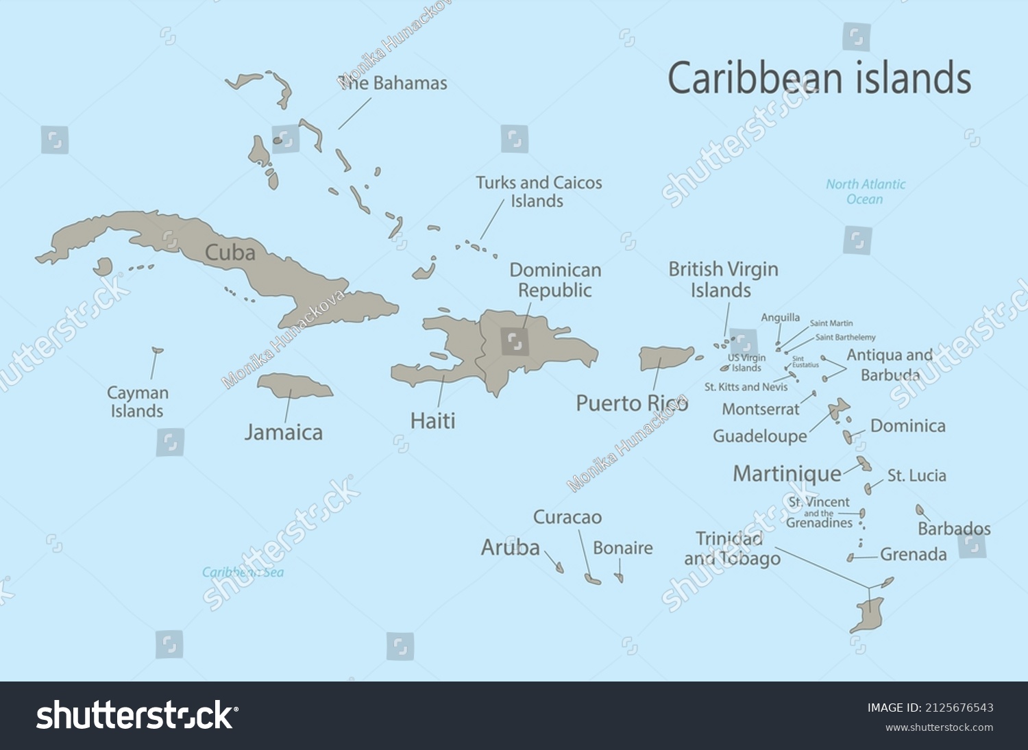 Caribbean Islands Map Names Vector Stock Vector (Royalty Free) 2125676543
