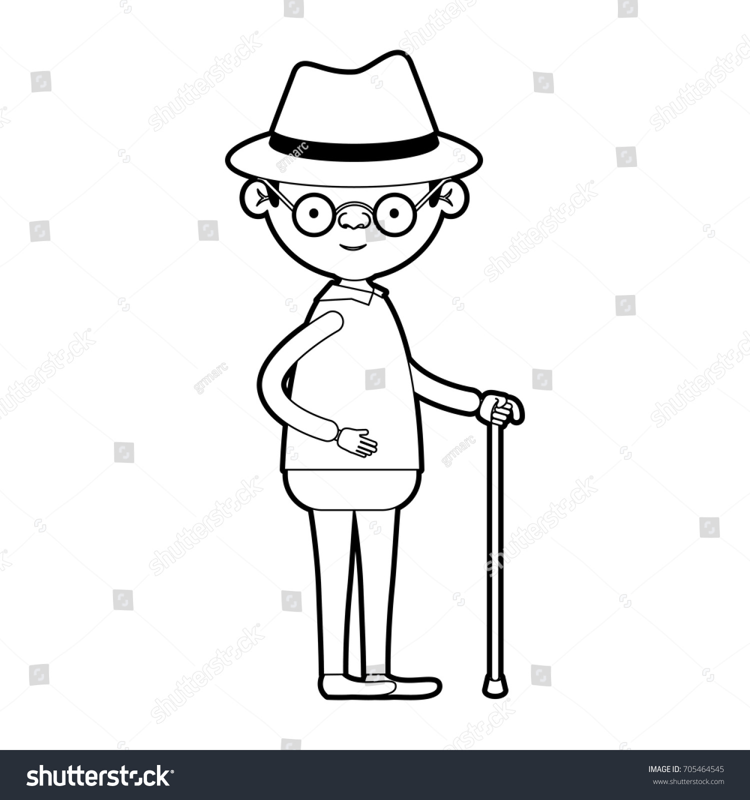 Caricature Full Body Grandfather Walking Stick เวกเตอร์สต็อก ปลอดค่า
