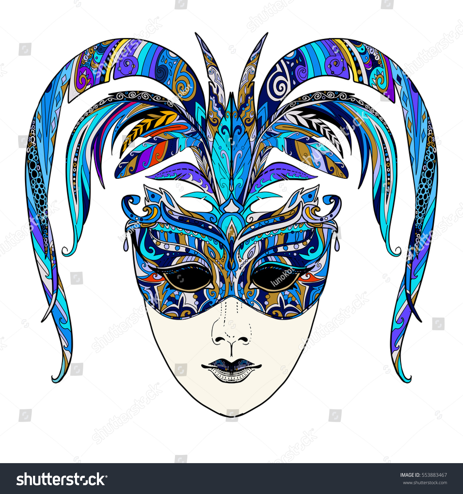 Carnival Doodle Mardi Gras Mask Art Stock Vector (Royalty Free) 553883467