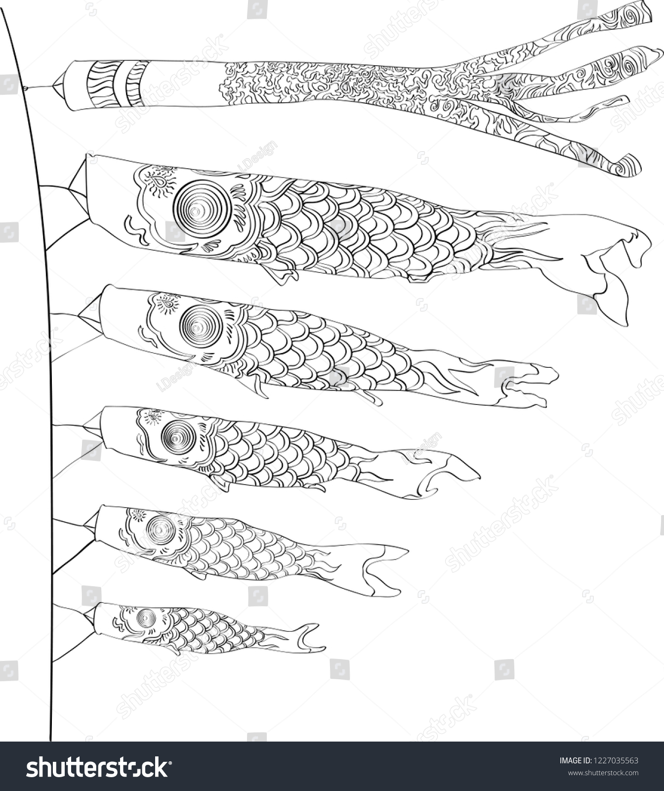 Carp Kites Line Art Vector Stock Vector (Royalty Free) 1227035563