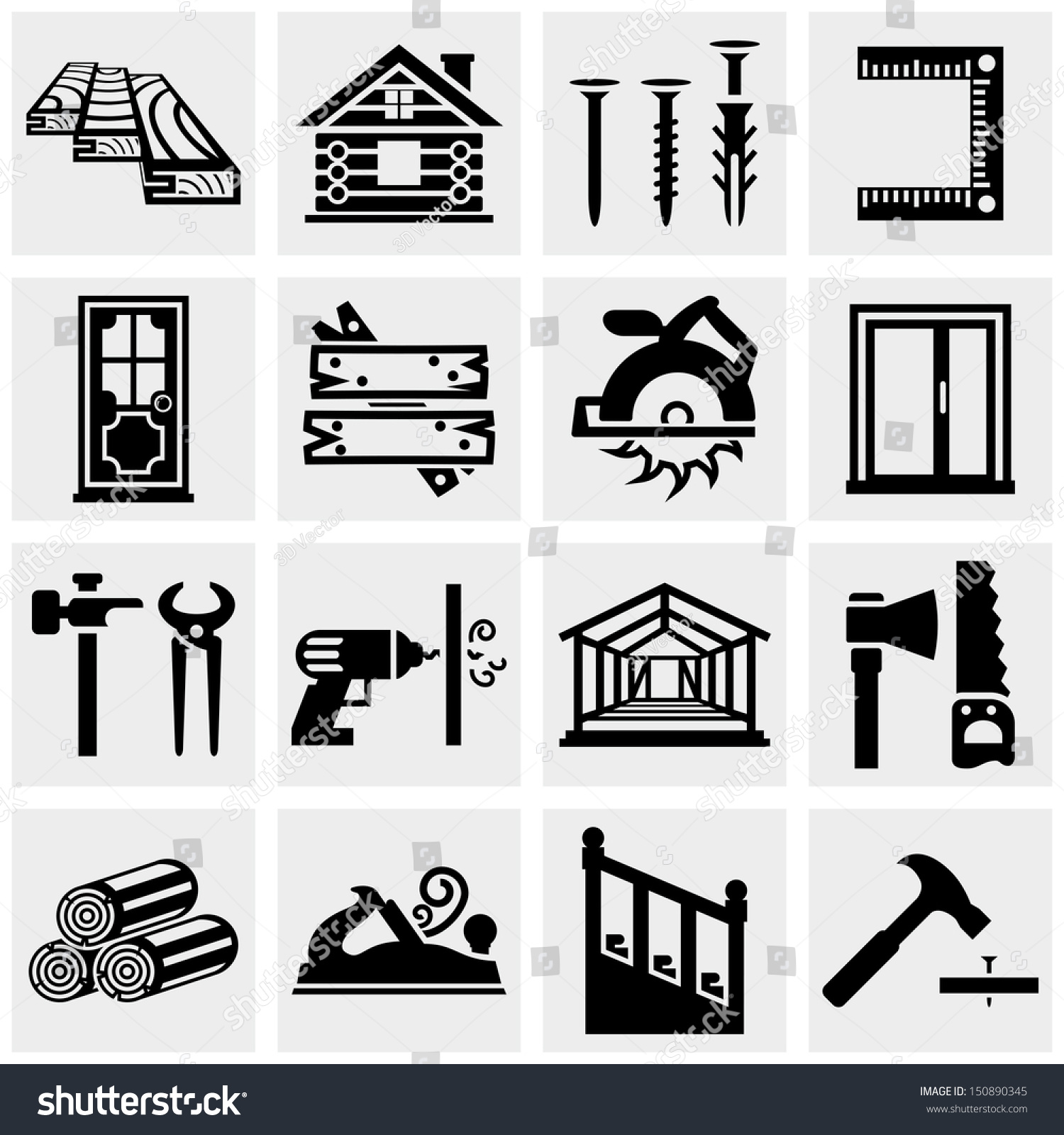 Carpentry Vector Icons Set On Gray Stock Vector (Royalty Free) 150890345