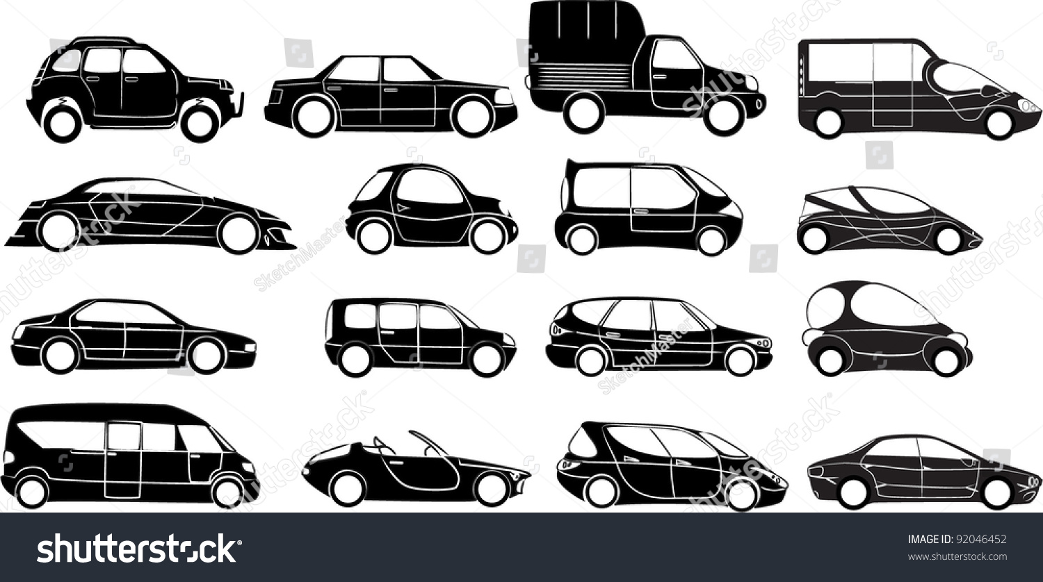 Cars Collection Black Vector Stock Vector 92046452 - Shutterstock
