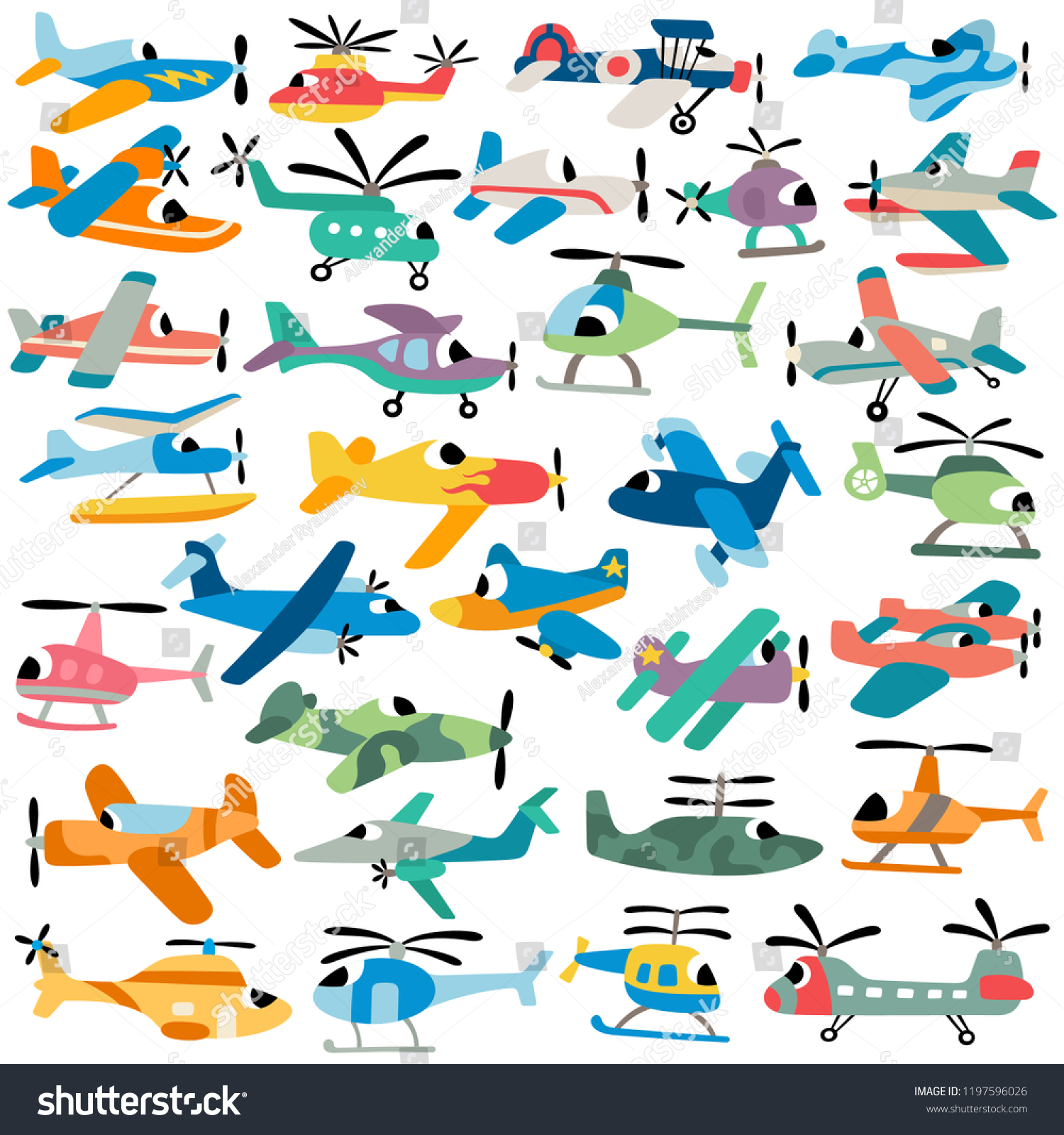 Cartoon Aircrafts Vector Set Stock Vector (Royalty Free) 1197596026 ...
