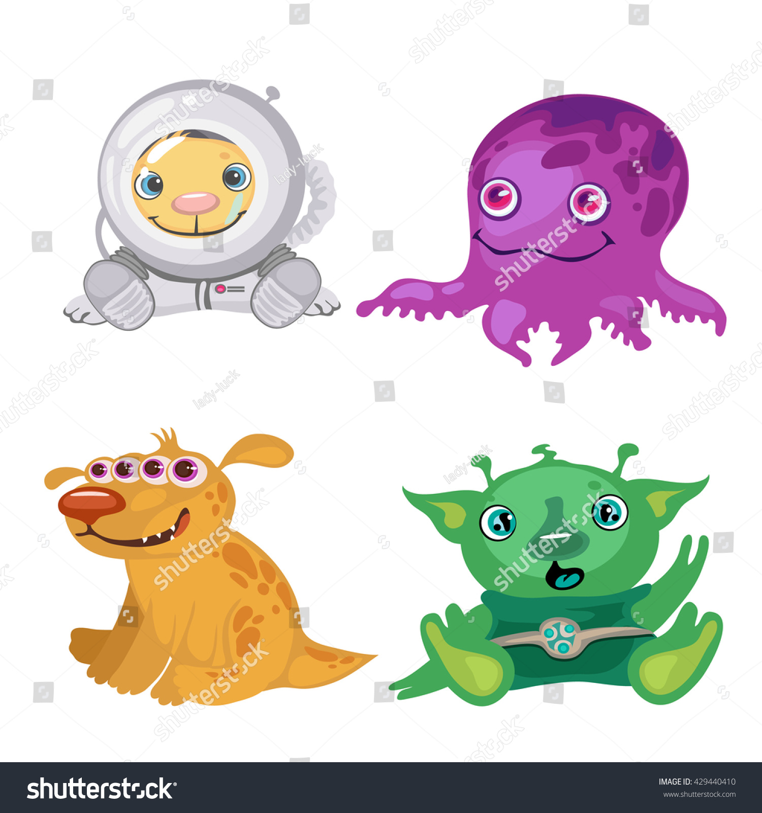 Cartoon Alien Animals Vector Illustration Stock Vector (Royalty Free ...
