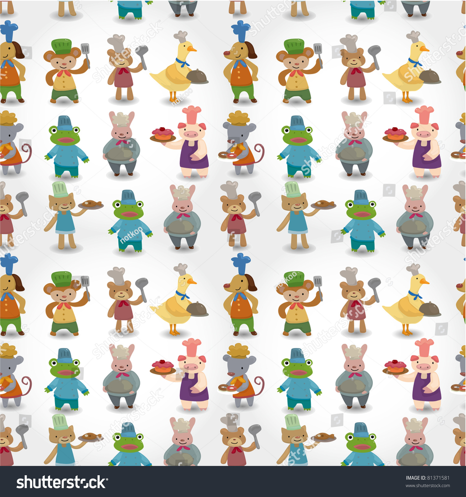Cartoon Animal Chef Seamless Pattern Stock Vector (Royalty Free ...