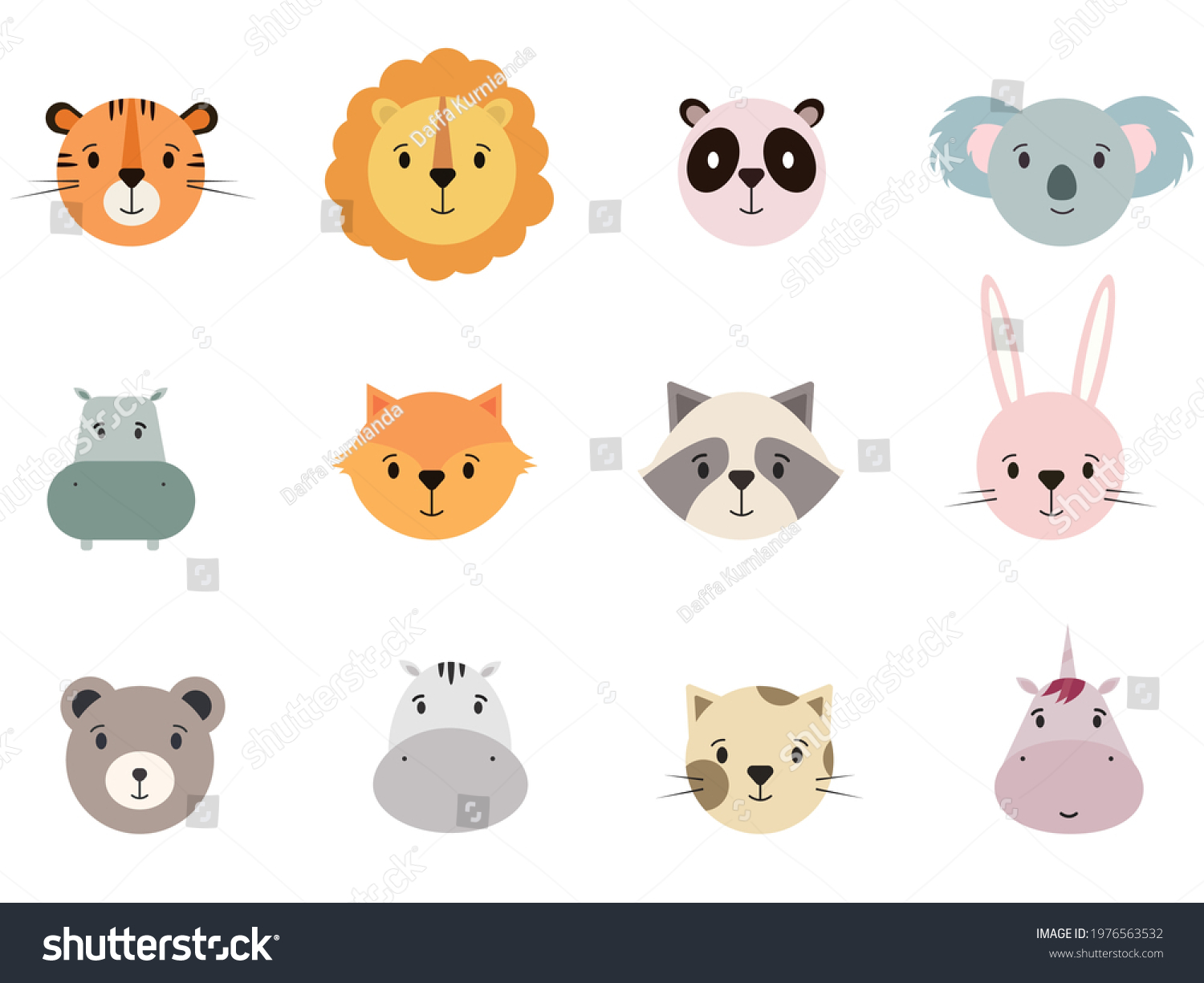 Cartoon Animal Faces Illustration Vector Stock Vector (Royalty Free ...