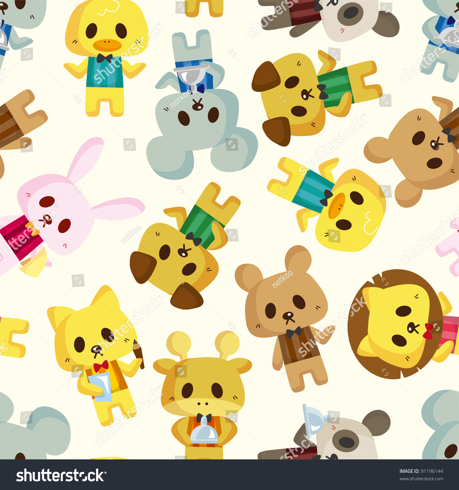 Cartoon Animal Waiter Seamless Pattern Stock Vector (Royalty Free) 91196144 Cartoon Animal Waiter Seamless Pattern Stock Vector (Royalty Free) 91196144
