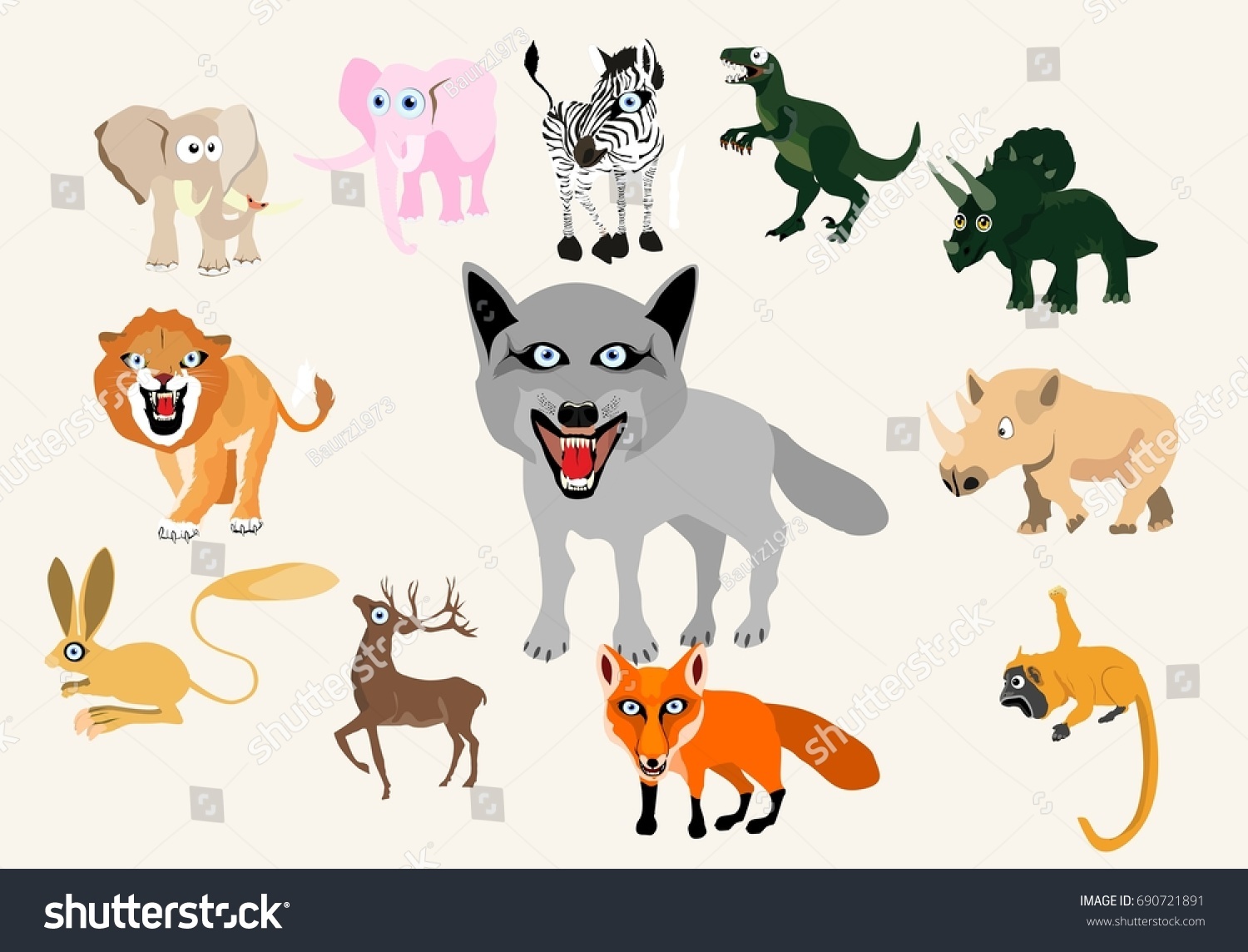 Cartoon Animals Characters Vector Illustration: เวกเตอร์สต็อก (ปลอดค่า ...