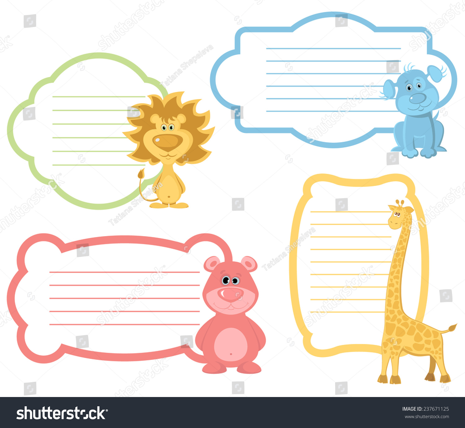 Cartoon Animals Label Set Stock Vector (Royalty Free) 237671125 ...