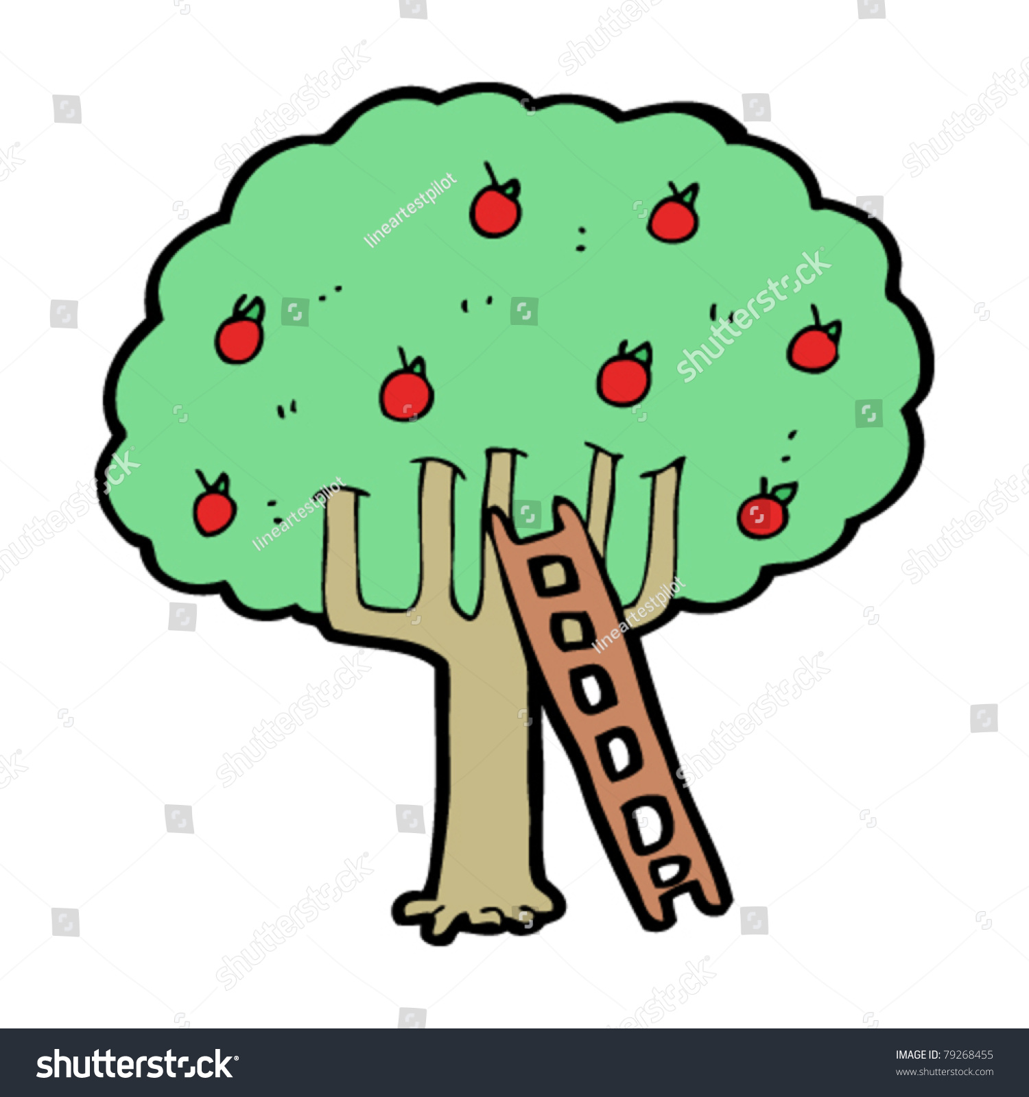 Cartoon Apple Tree Ladder Stock Vector (Royalty Free) 79268455