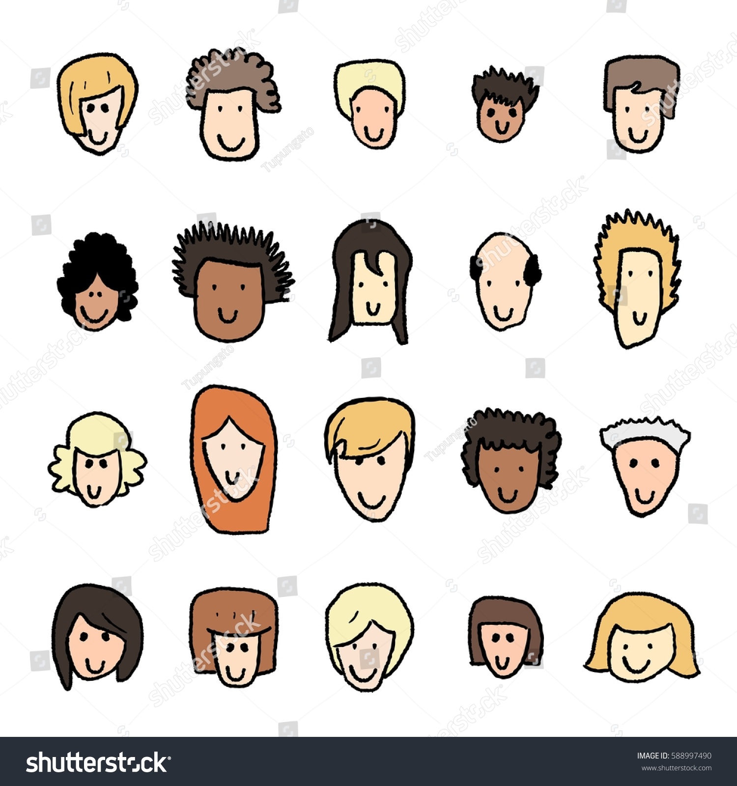 Cartoon Avatars Icon Set Cute Doodle: vetor stock (livre de direitos ...